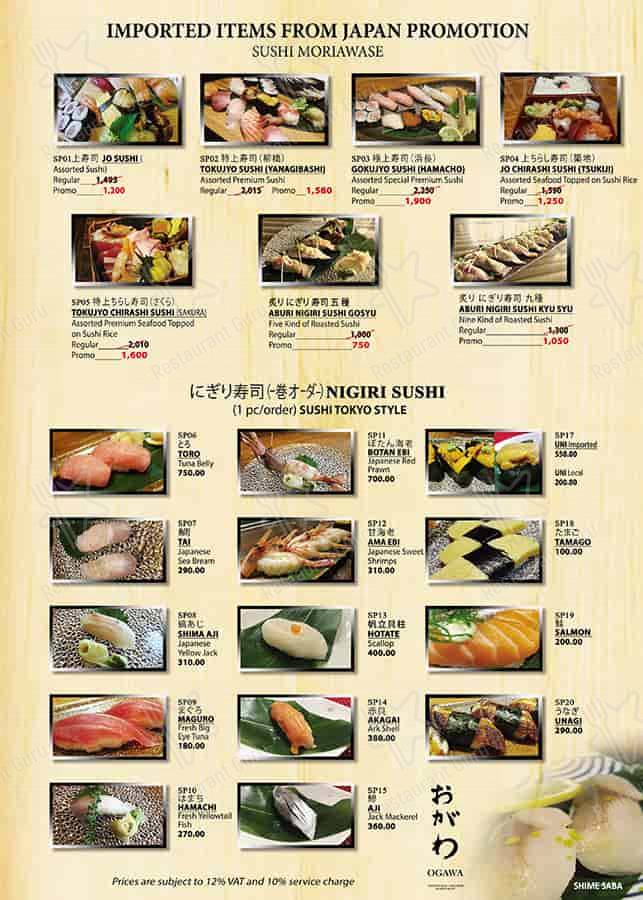 Menu at Ogawa restaurant, Taguig, The Fort Strip