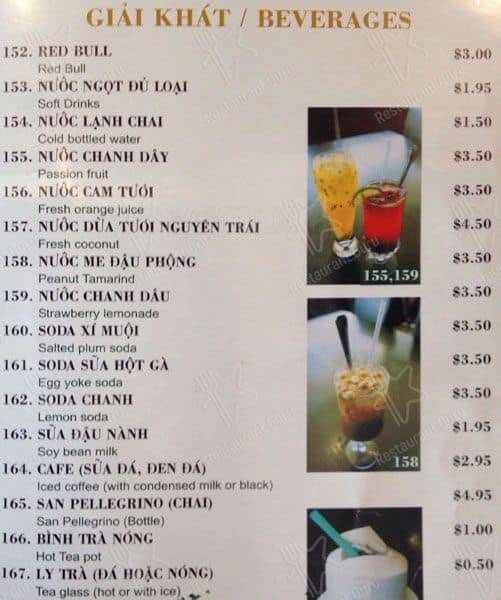 Menu at Dong Que Restaurant, San Jose, 2852 Alum Rock Ave