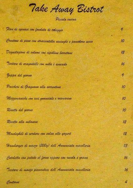 Menu at TakeAway Bistrot pub & bar, Milan, Via S. Marco