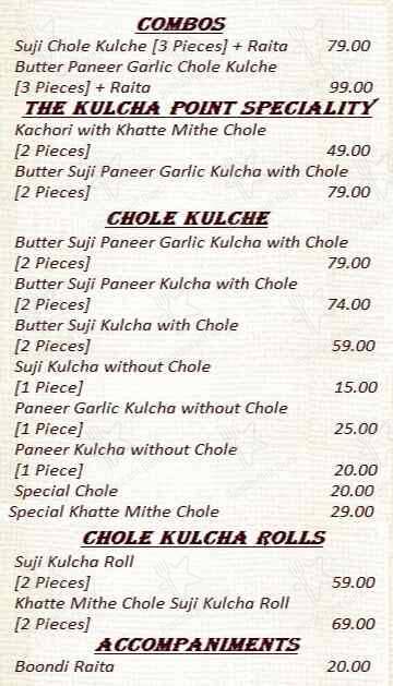 Menu at The Kulcha Point, New Delhi