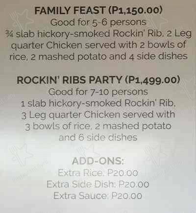 Menu at The Rockin' Ribs restaurant, Santa Rosa