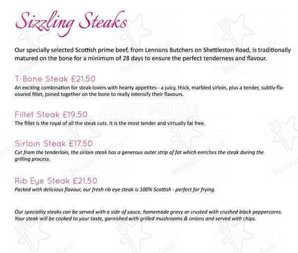 Menu at Tiger Lee restaurant, Glasgow