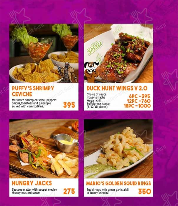 Menu at Versus Barcade PH, Taguig
