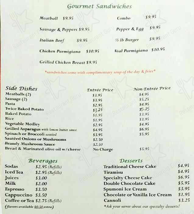 Menu at Zaza’s Steakhouse and Italian Eatery, Ingleside
