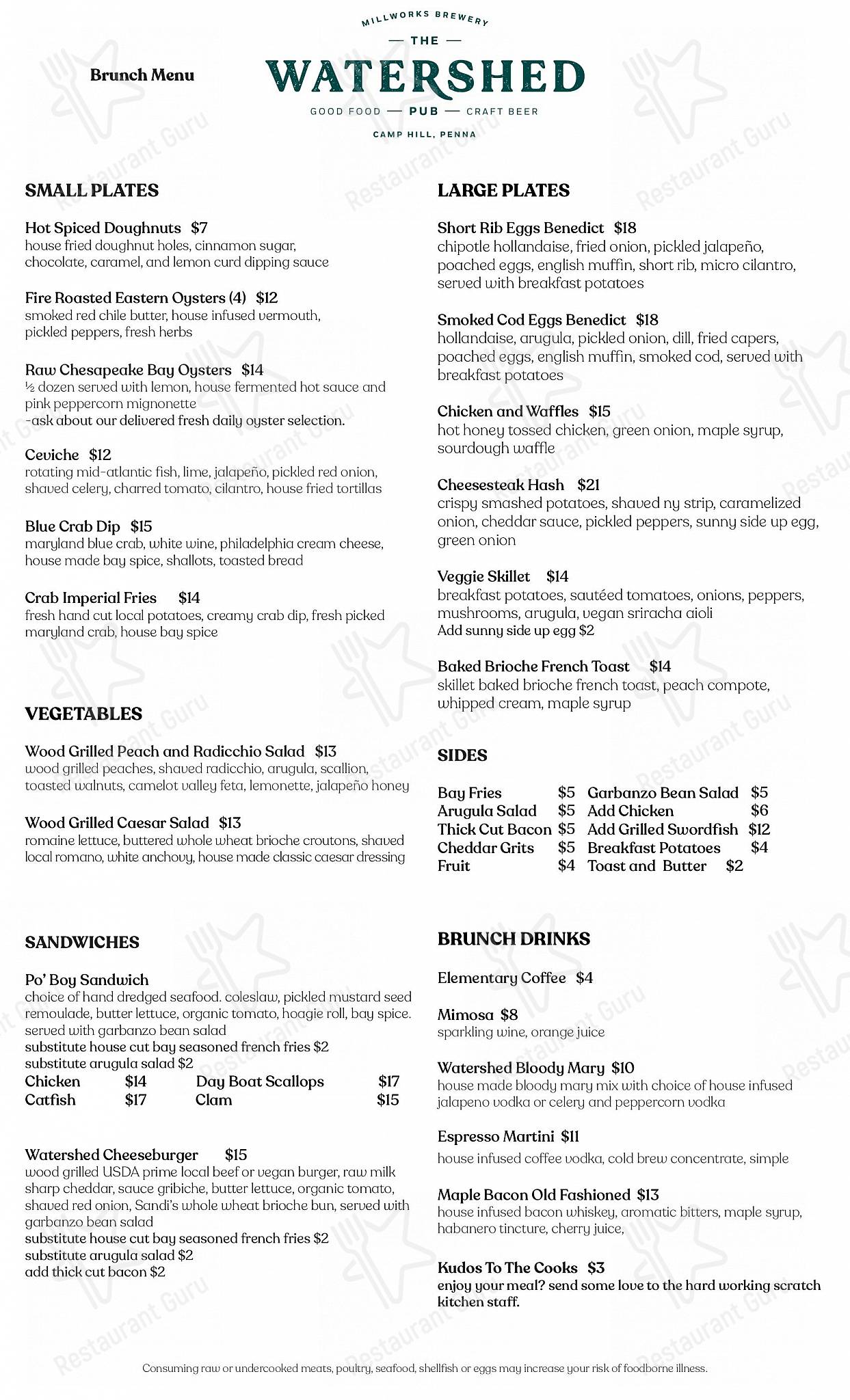 Menu at The Watershed Pub, Camp Hill
