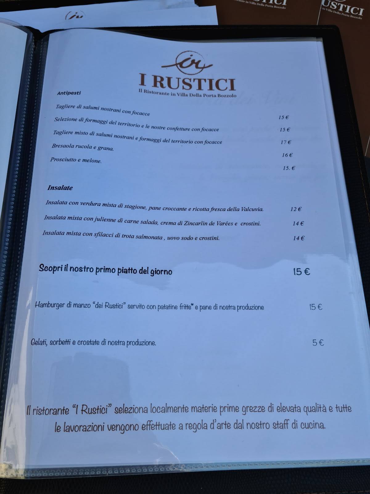 Menu da i Rustici - Ristorante in Villa Della Porta Bozzolo, Casalzuigno