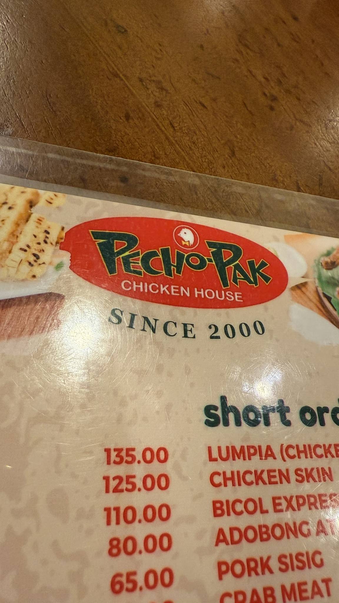 Menu at iloilo pecho-pak chicken house restaurant, Iloilo City, E Lopez St