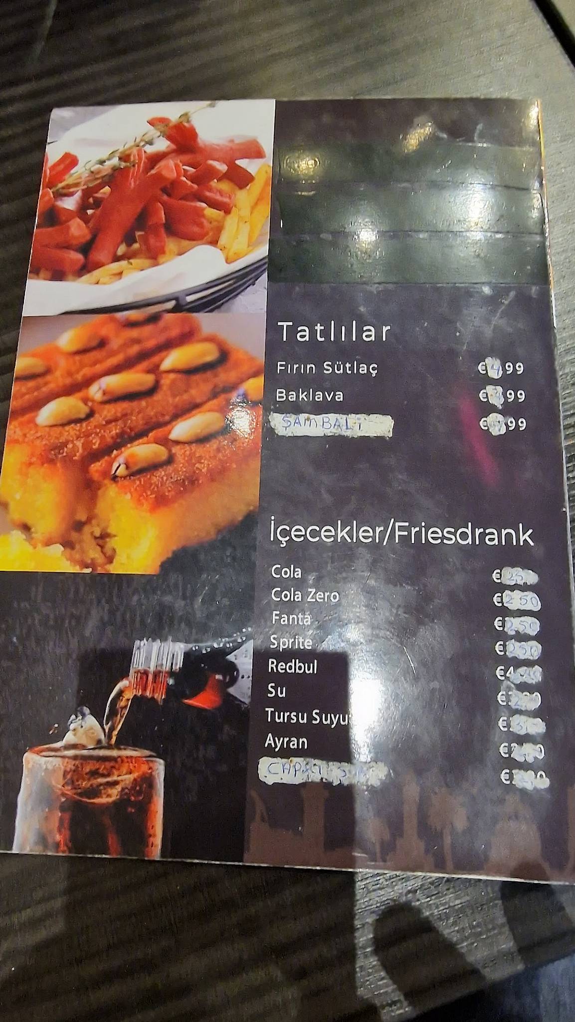 Menu at izmirli midyeci turks restaurant, Rotterdam