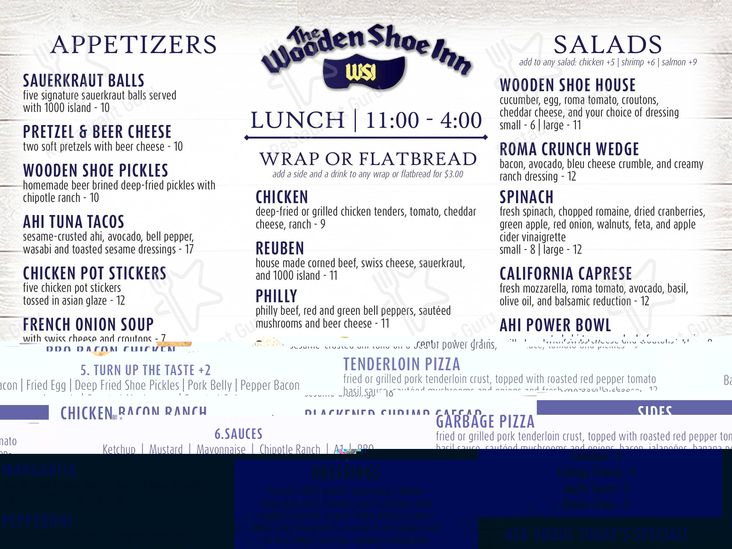 Menu at The Wooden Shoe Inn restaurant, Minster