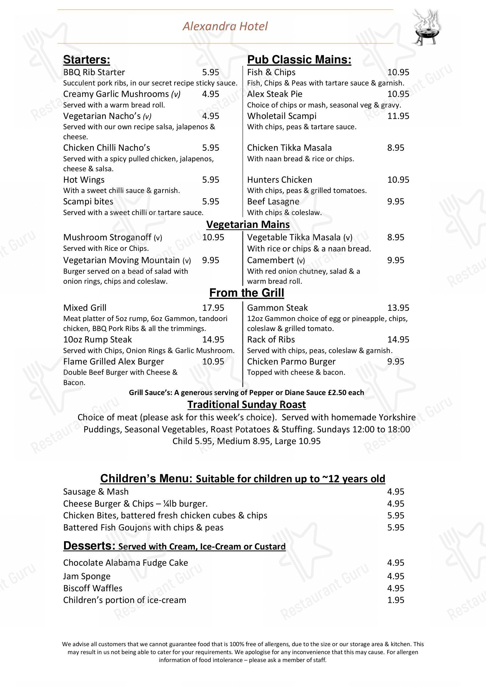 Menu at Alexandra Hotel pub & bar, Withernsea