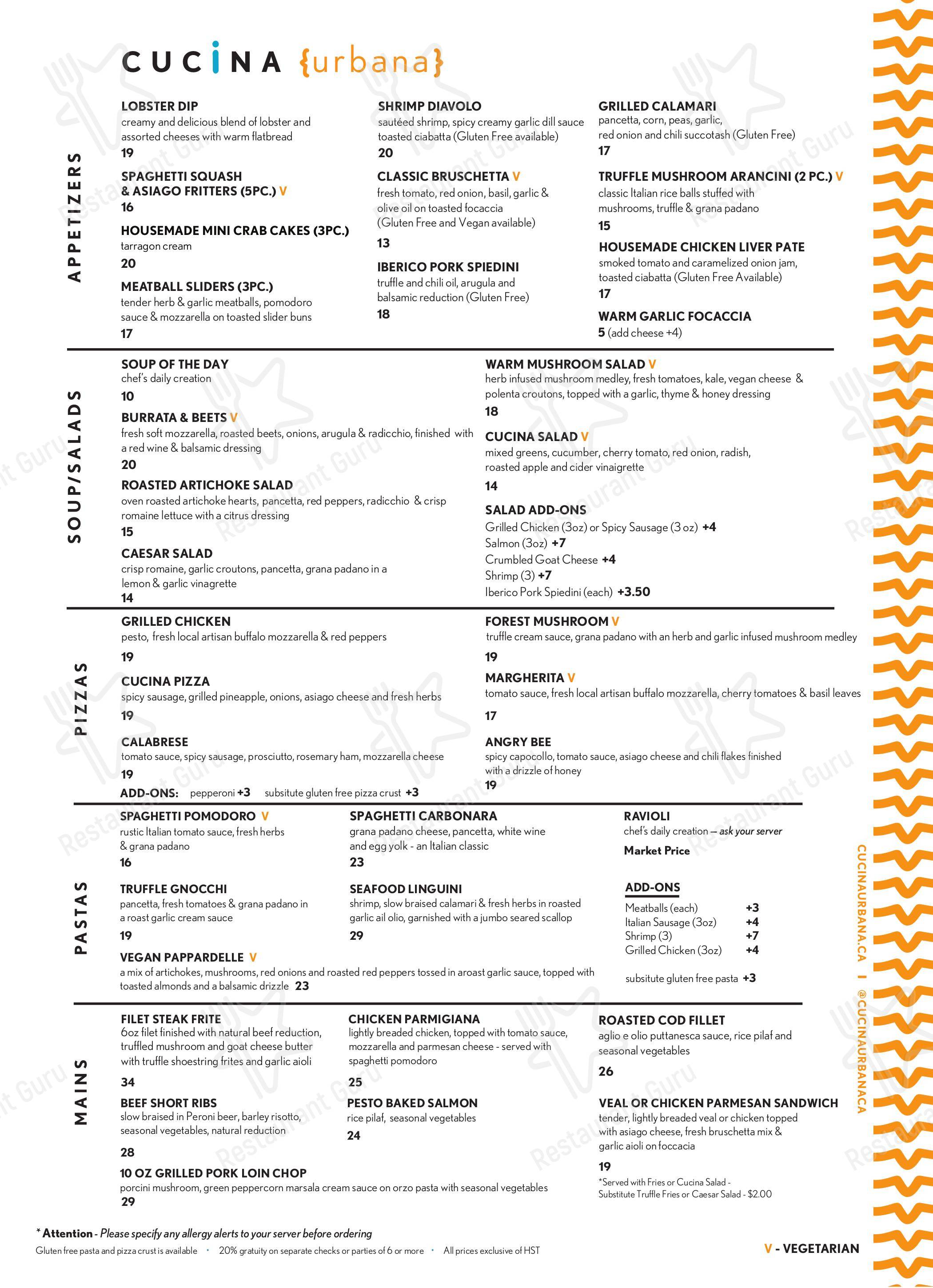 Menu at Cucina Urbana Italian Kitchen & Wine Bar, Cobourg