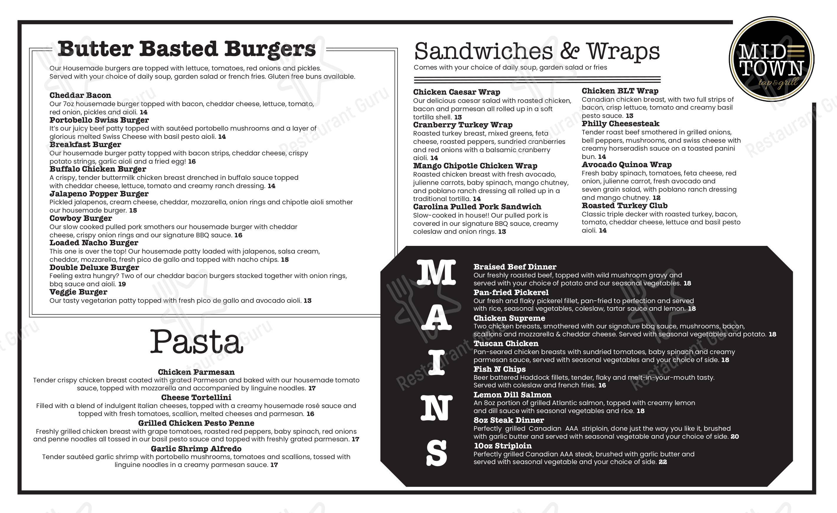 Menu at Midtown Tap & Grill restaurant, Sarnia