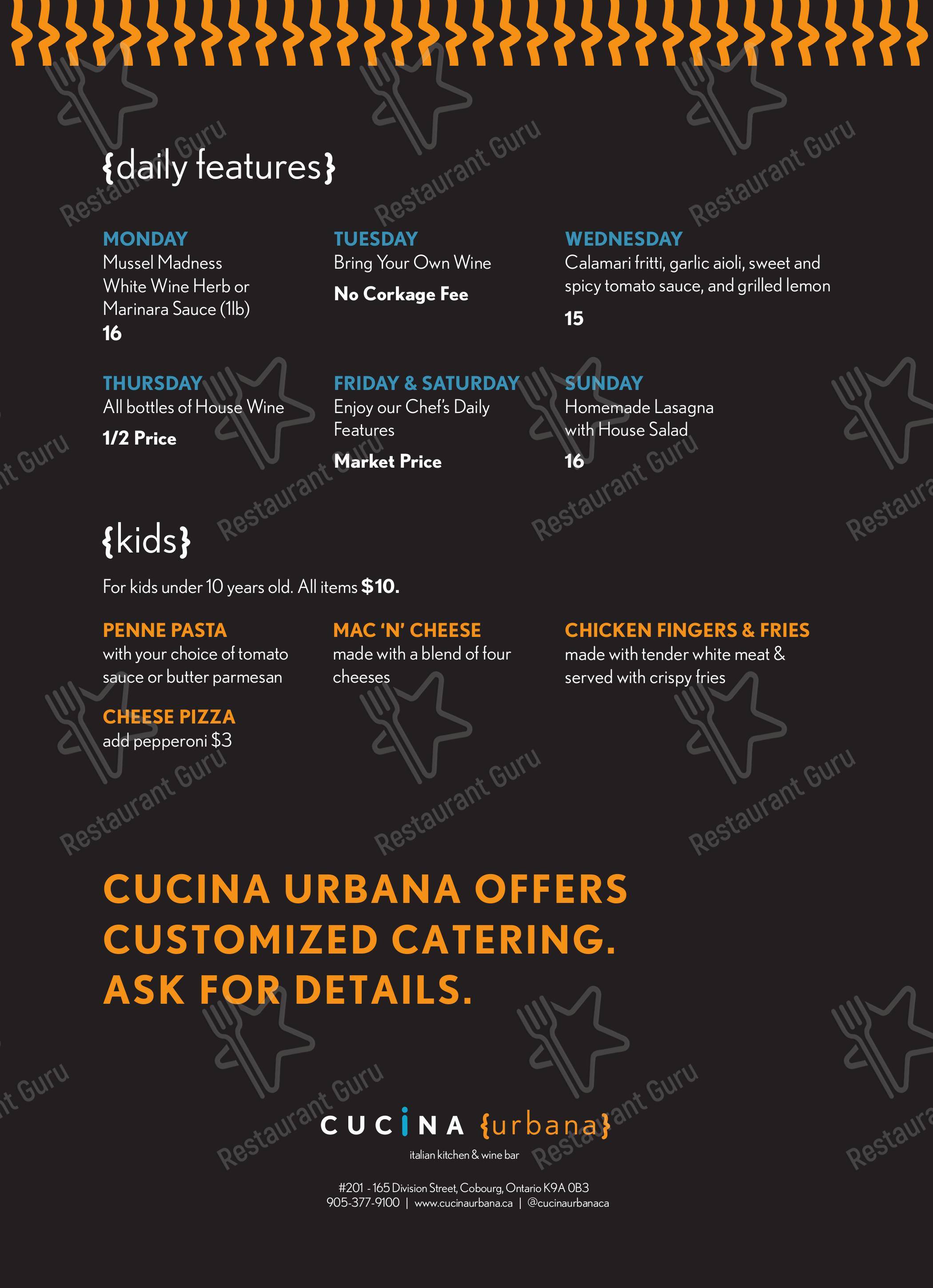 Menu at Cucina Urbana Italian Kitchen & Wine Bar, Cobourg