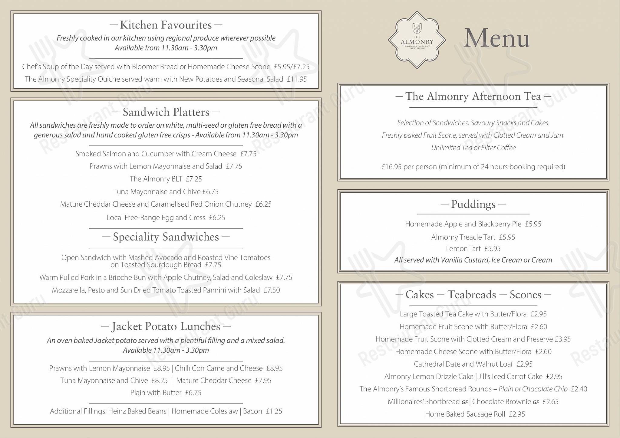 Menu at The Almonry Restaurant & Tea Rooms, Ely, 36 High St