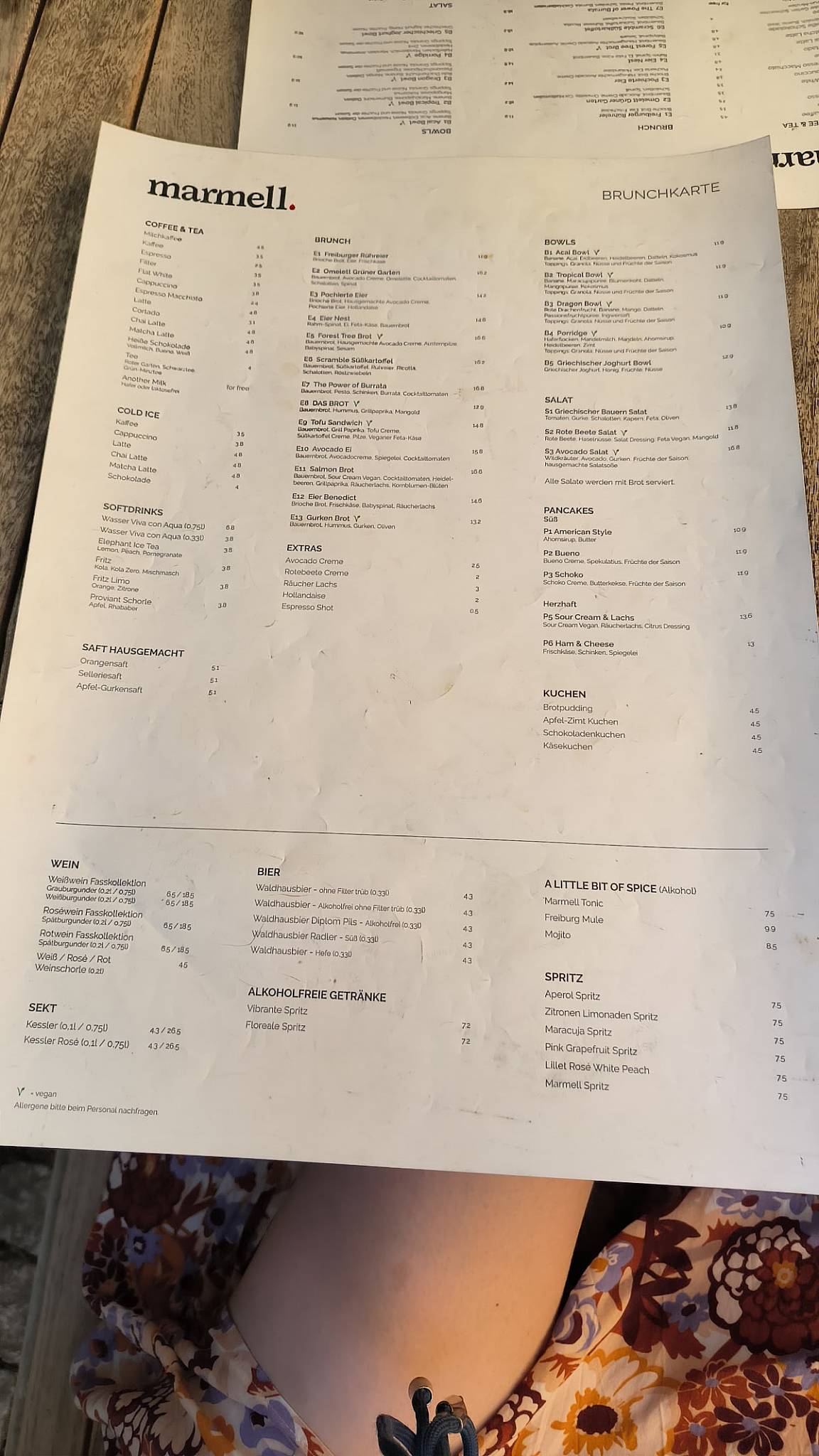 Speisekarte von Cafe Marmell, FREIBURG IM BREISGAU