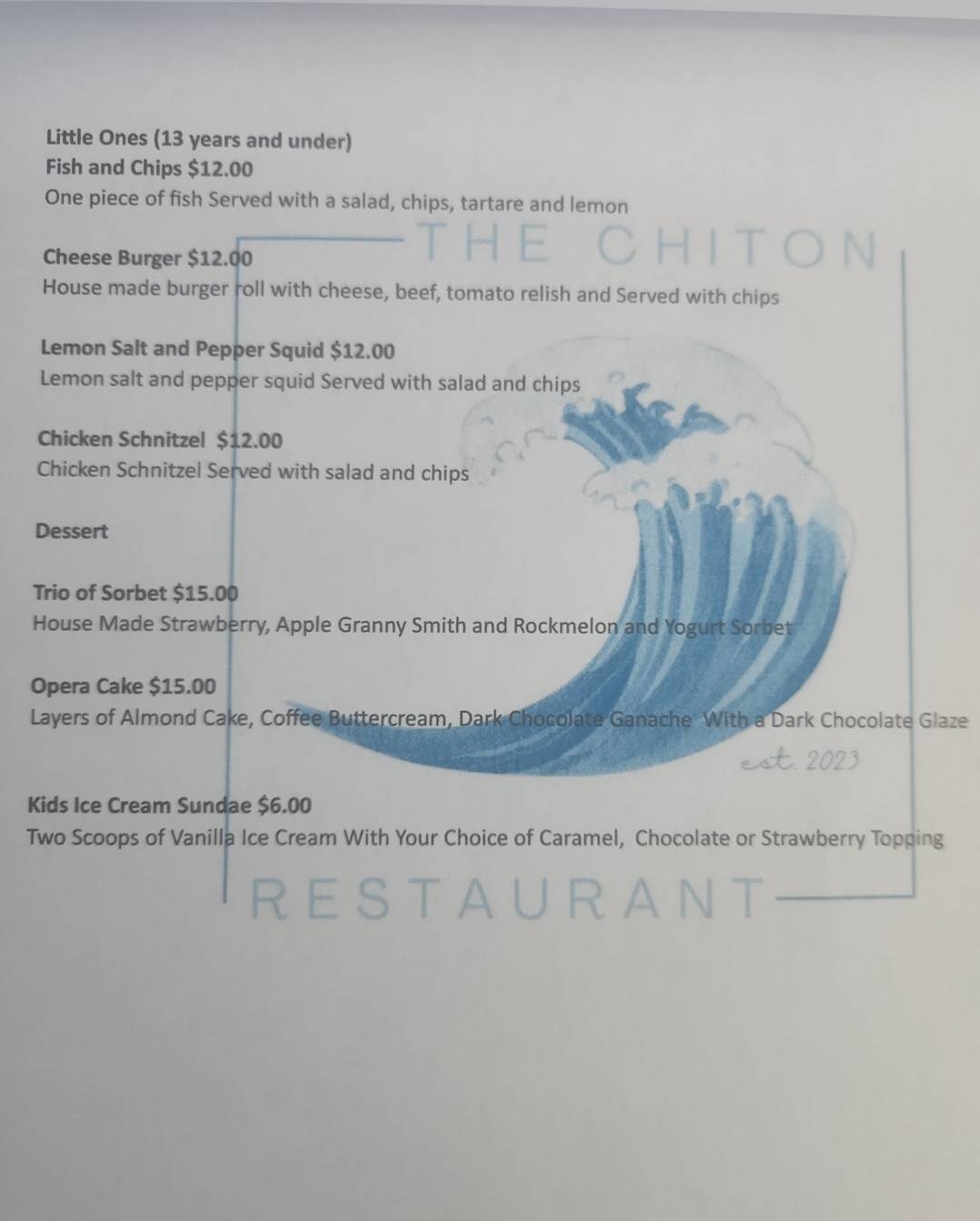 Menu at The Chiton Restaurant, Hayborough