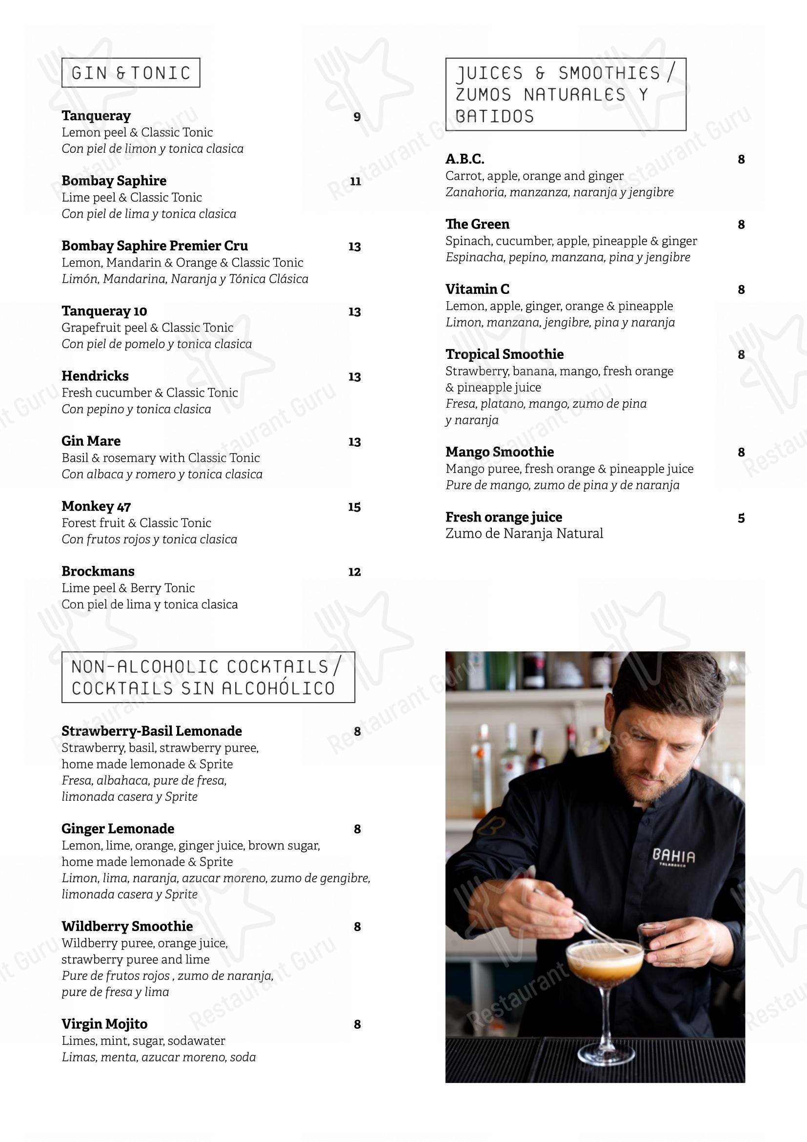 Menu at Bahia Talamanca restaurant, Ibiza