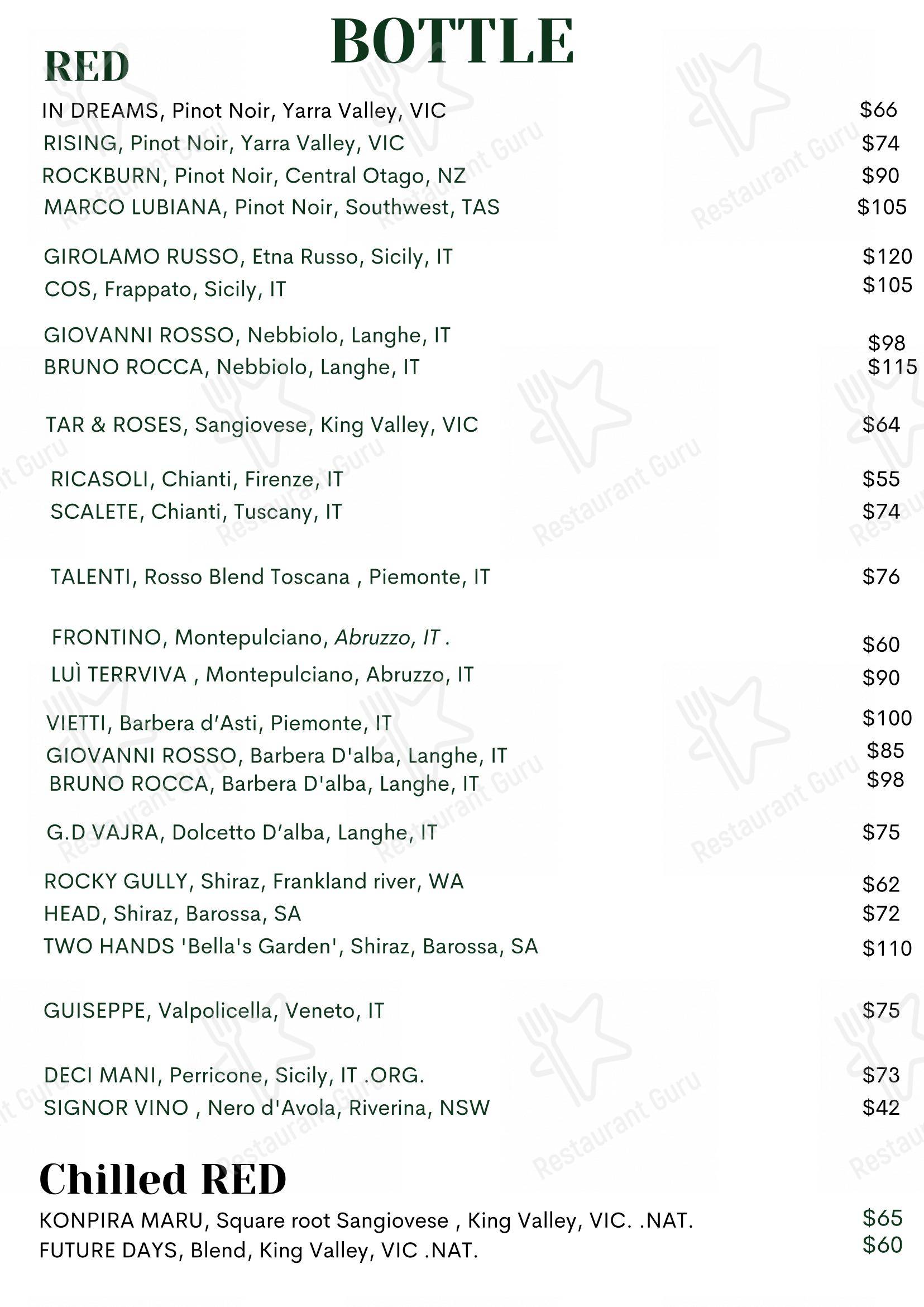 Menu at Belgrave Cartel restaurant, Manly