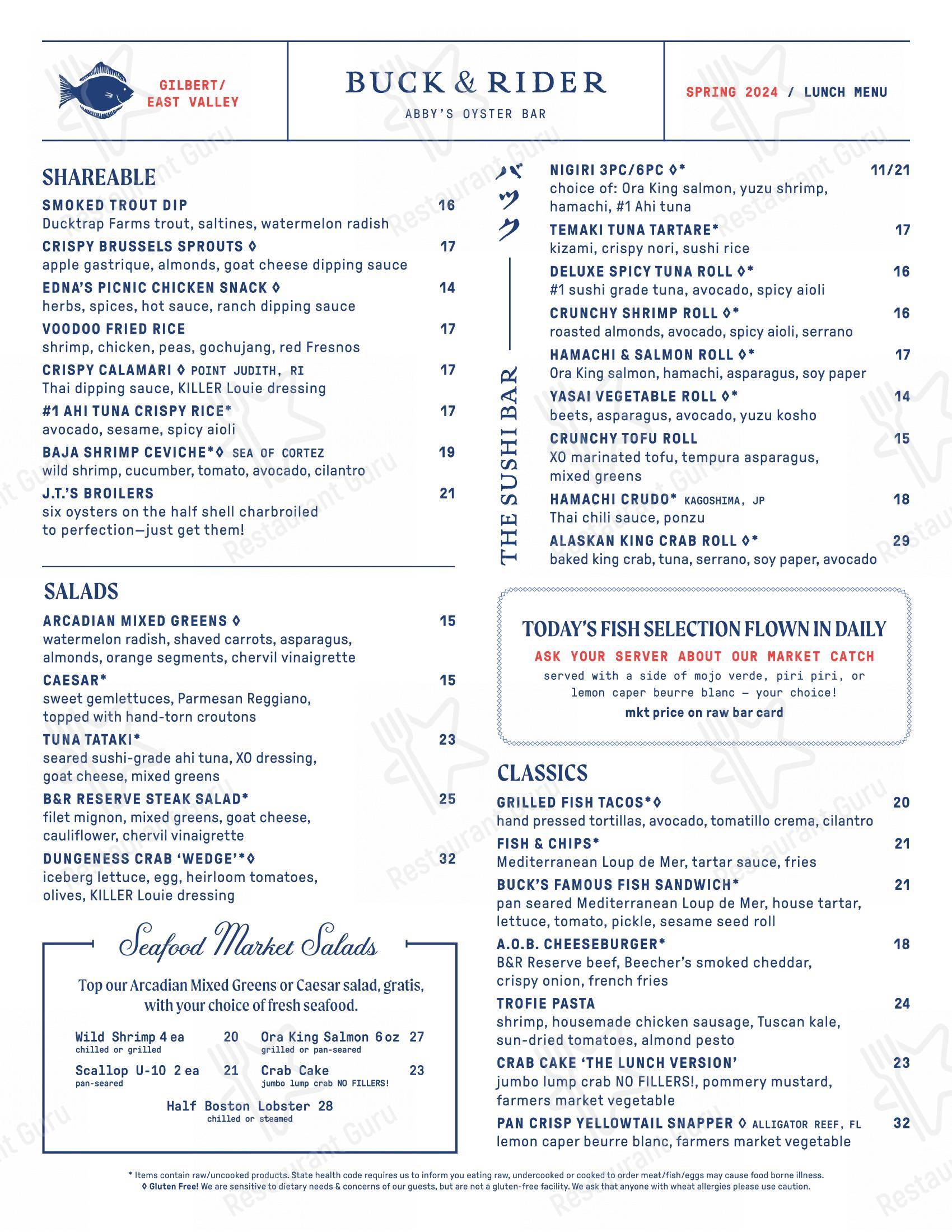 Menu at Buck & Rider Gilbert pub & bar, Gilbert