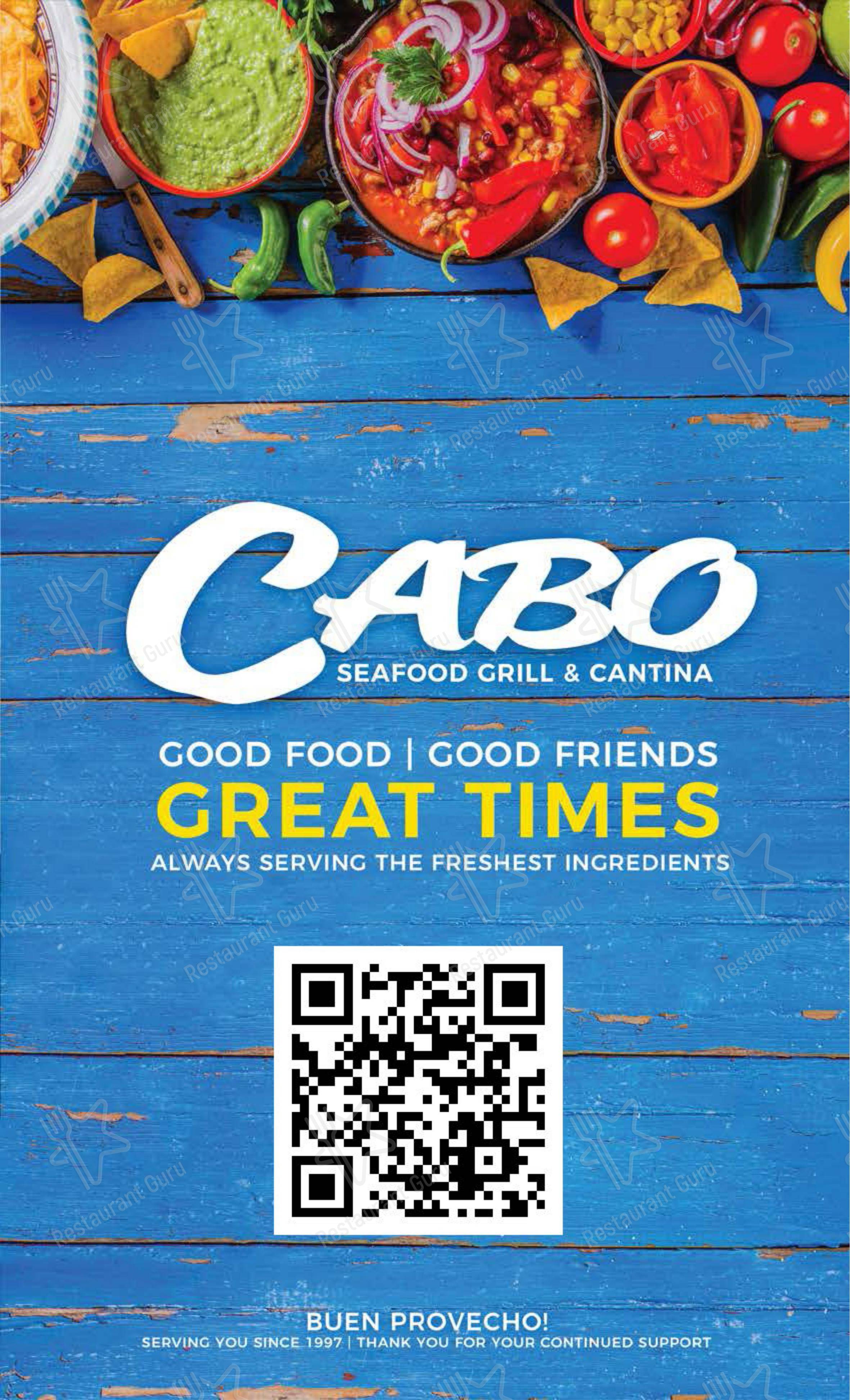 Carta del restaurante Cabo Seafood Grill And Cantina, Oxnard