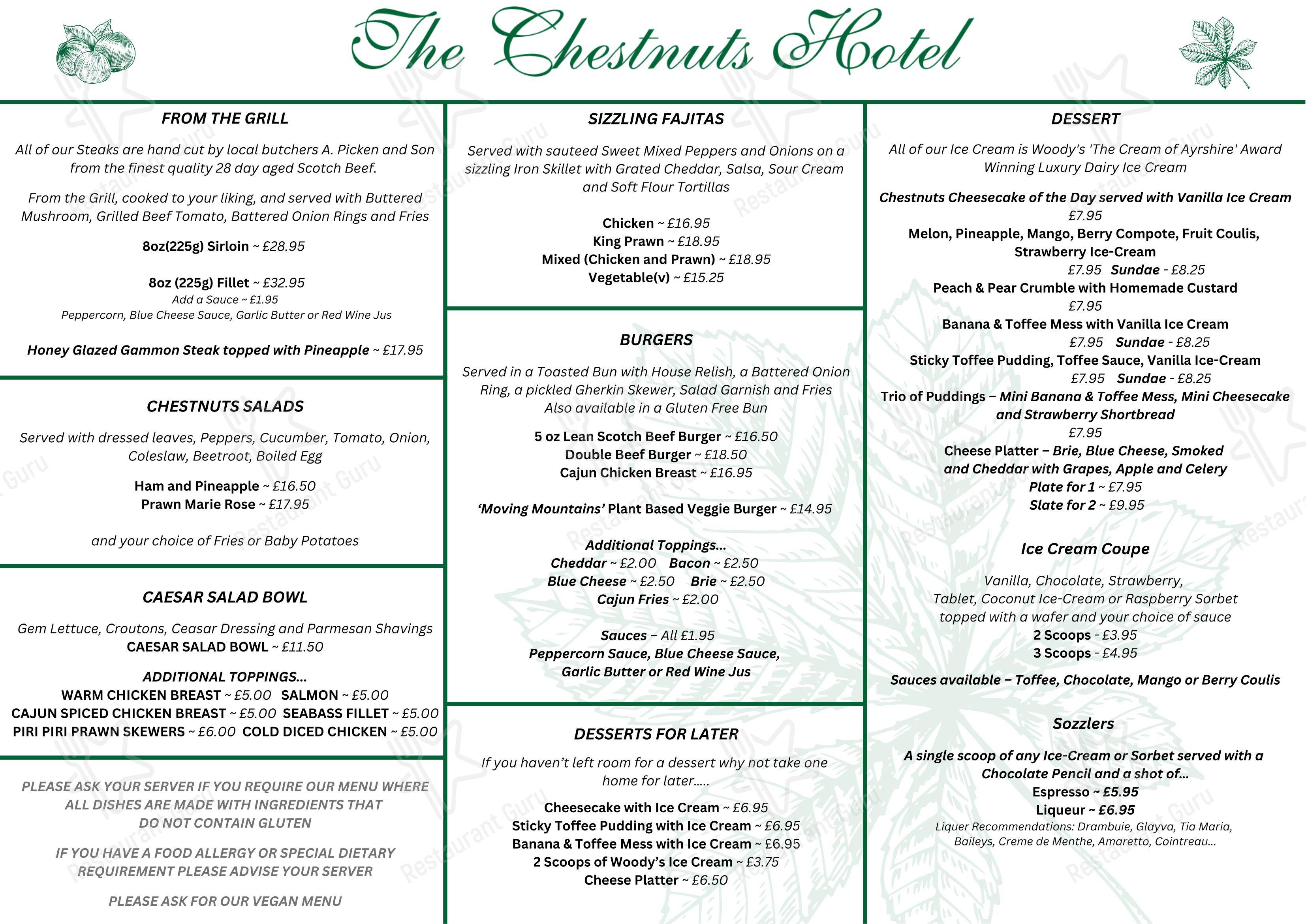 Menu at Chestnuts Restaurant & Hotel, Ayr