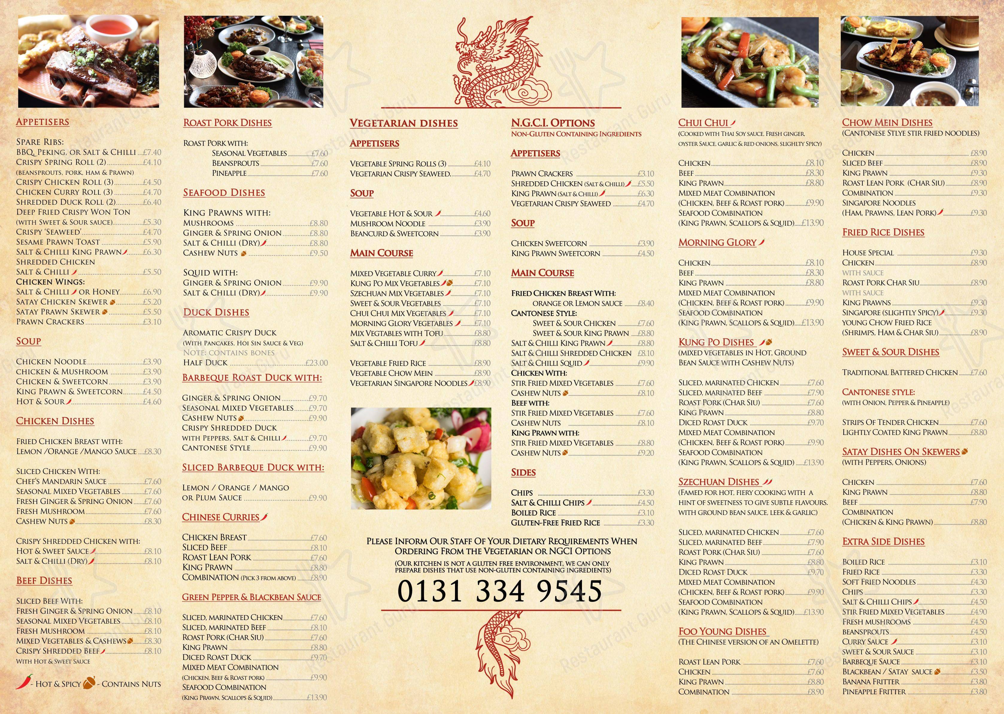 Menu at Chinese Manor House restaurant, Edinburgh, 2 Glasgow Rd
