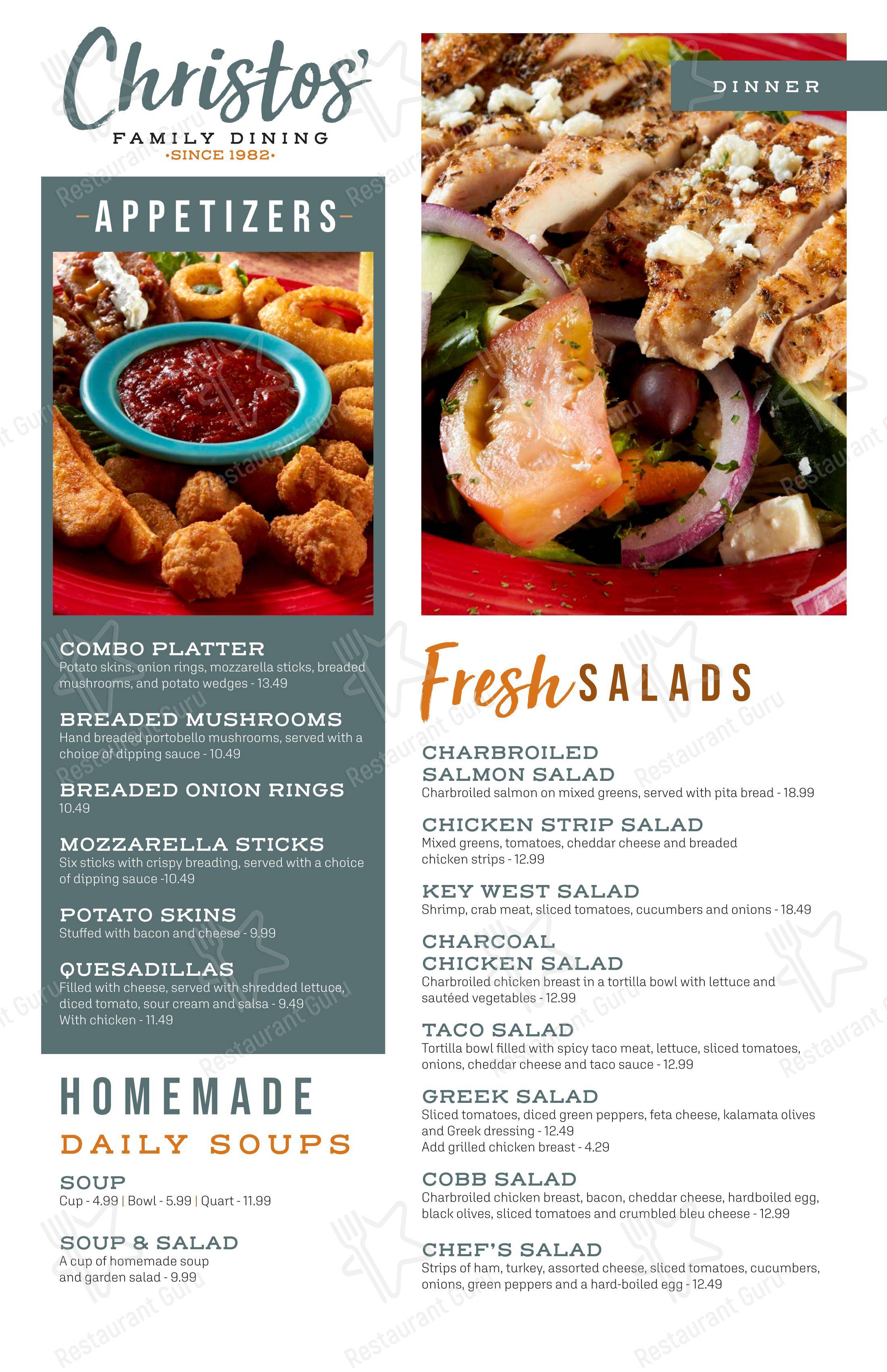 Menu at Christos Family Dining restaurant, Plymouth