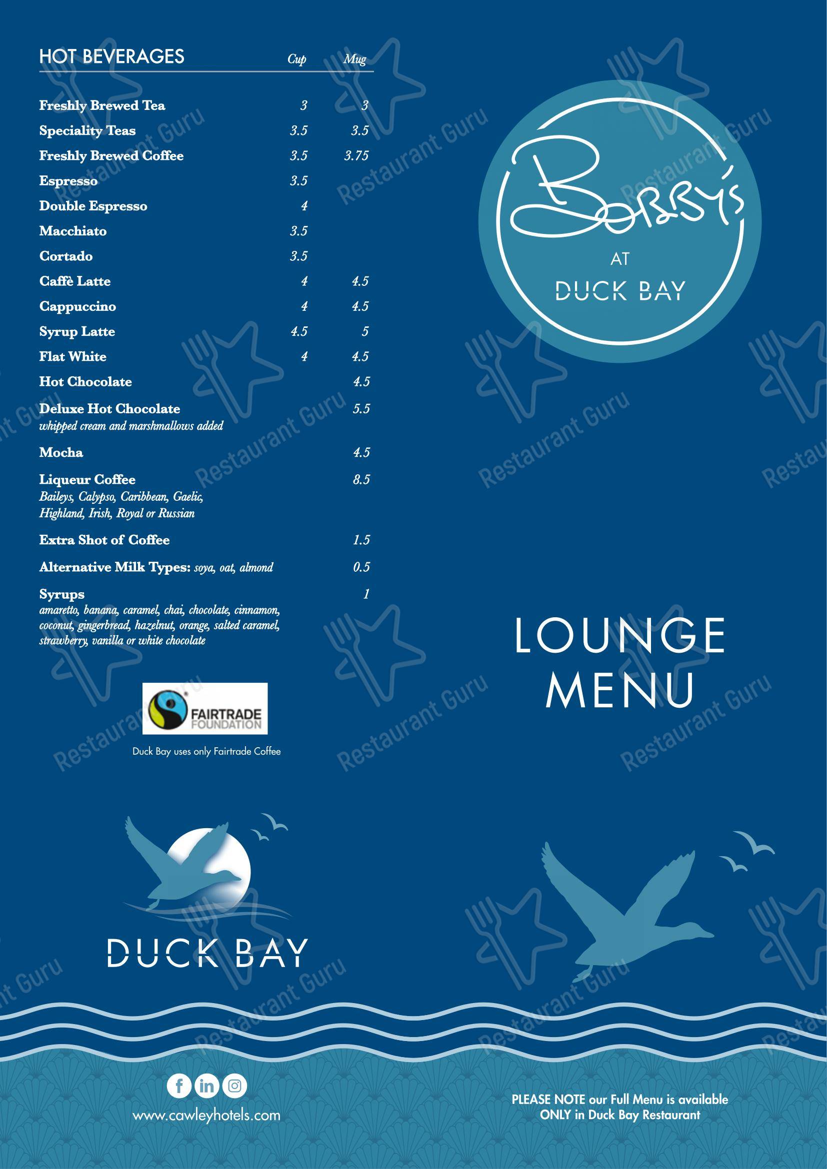 Menu at Duck Bay Hotel & Restaurant, Alexandria