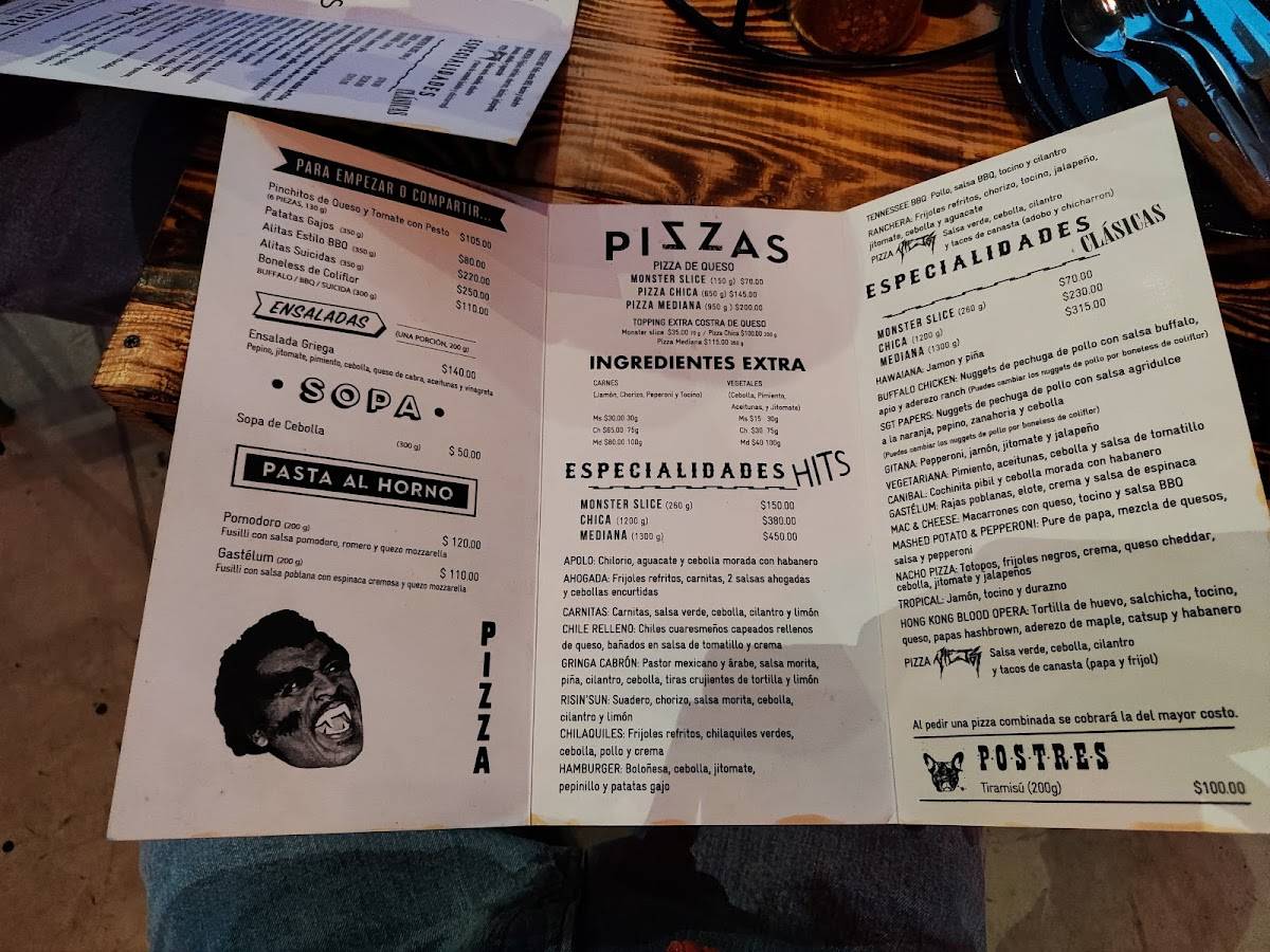 Menu at Pizza del Perro Negro restaurant, Guadalajara