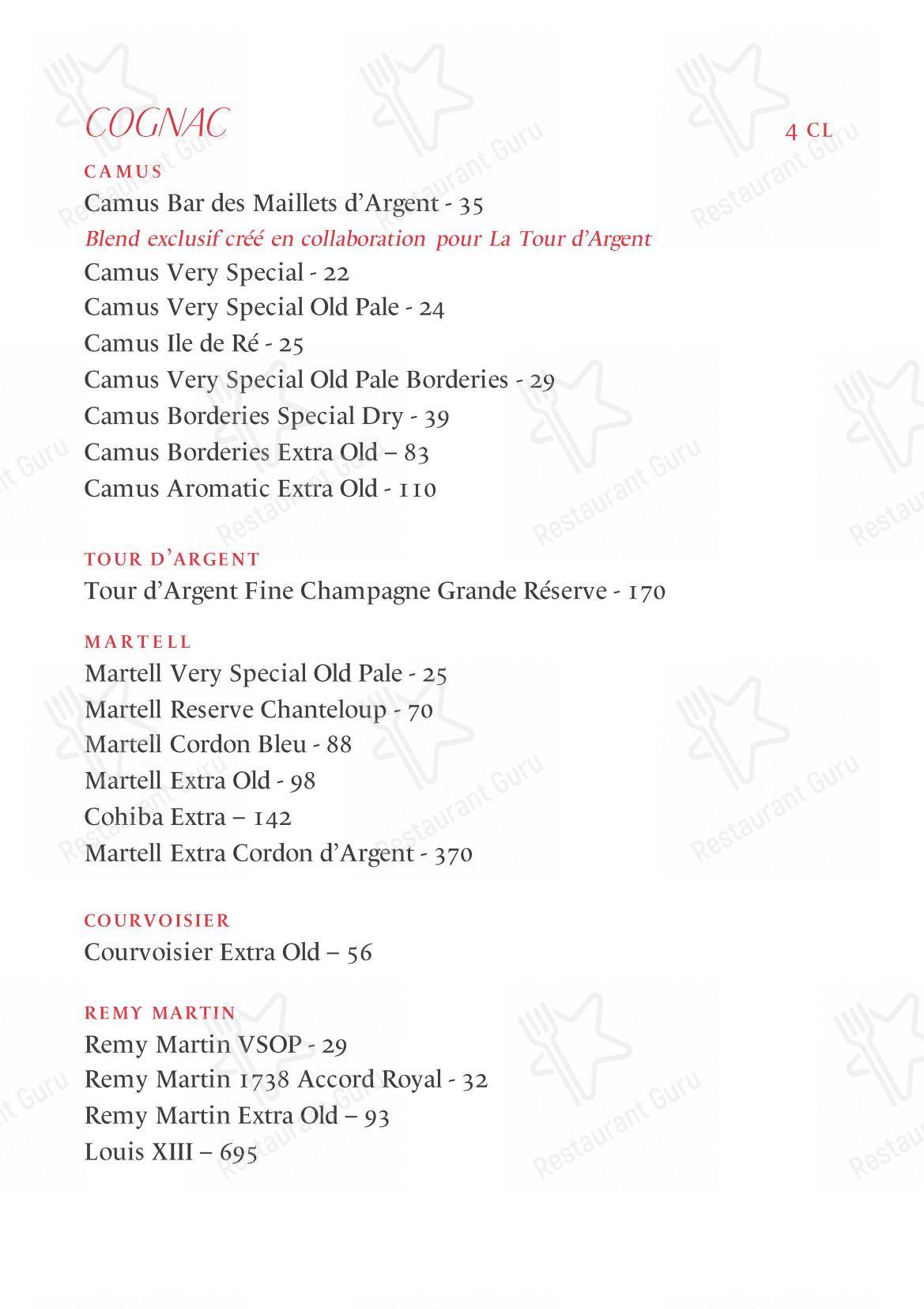 Menu au La Tour d'Argent restaurant, Paris, 15 Quai de la Tournelle