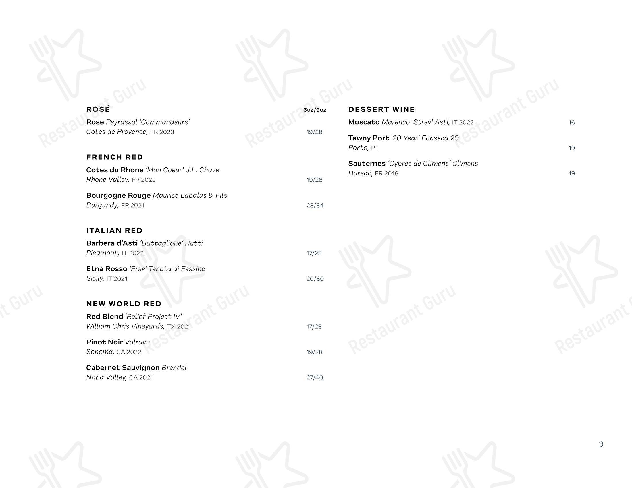 Menu at Navy Blue restaurant, Houston