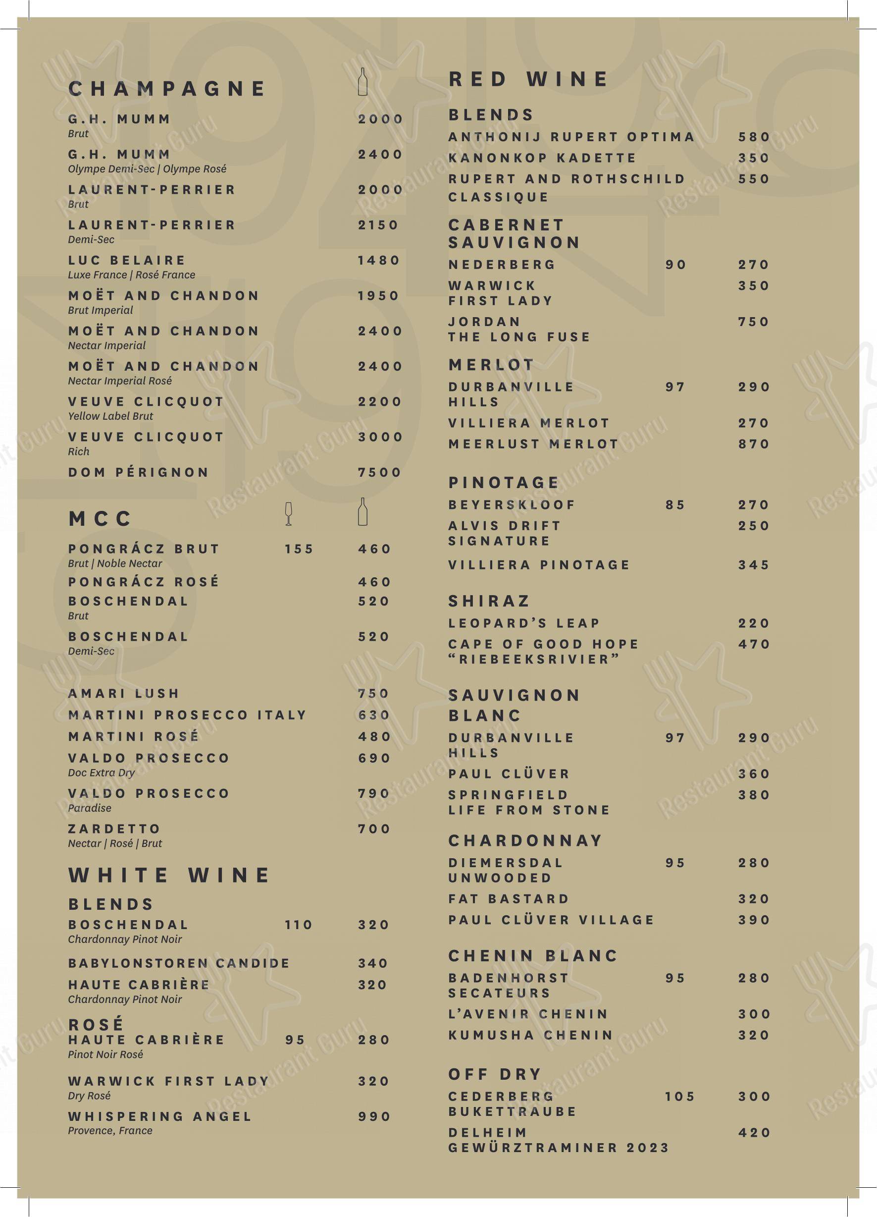 Menu at Nineteen on Fourth restaurant, Randburg