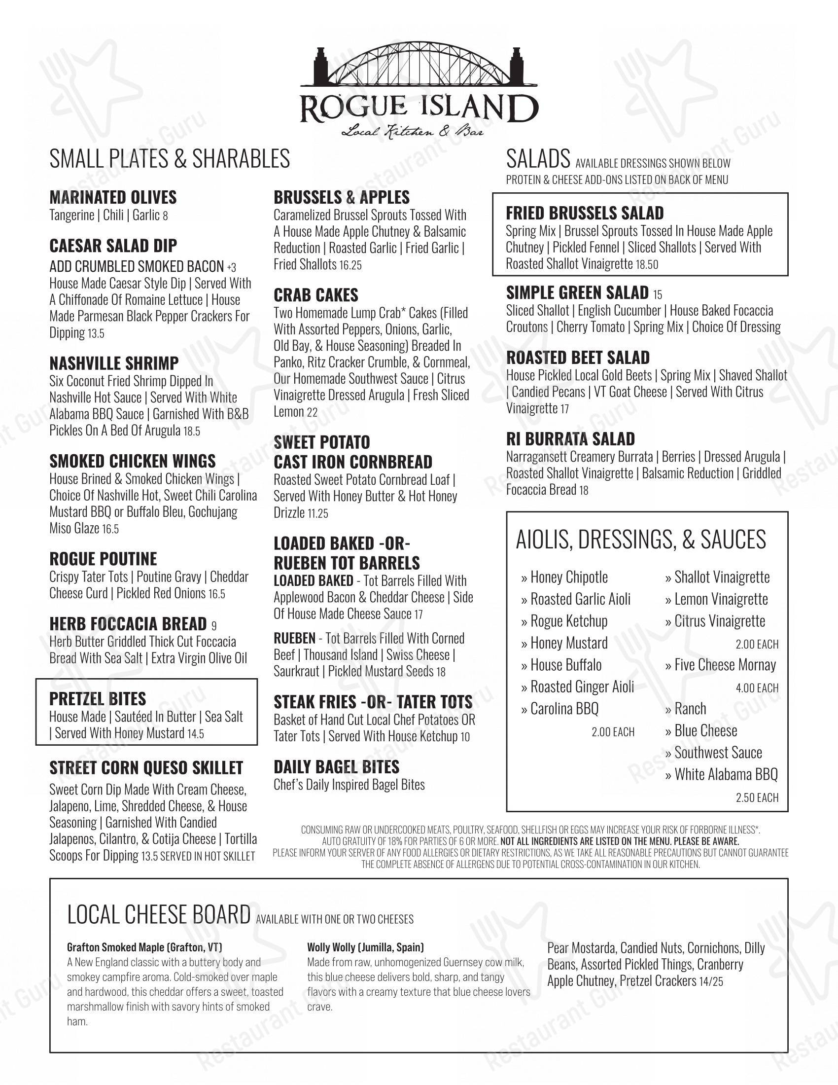 Menu at Rogue Island Local Kitchen & Bar, Providence
