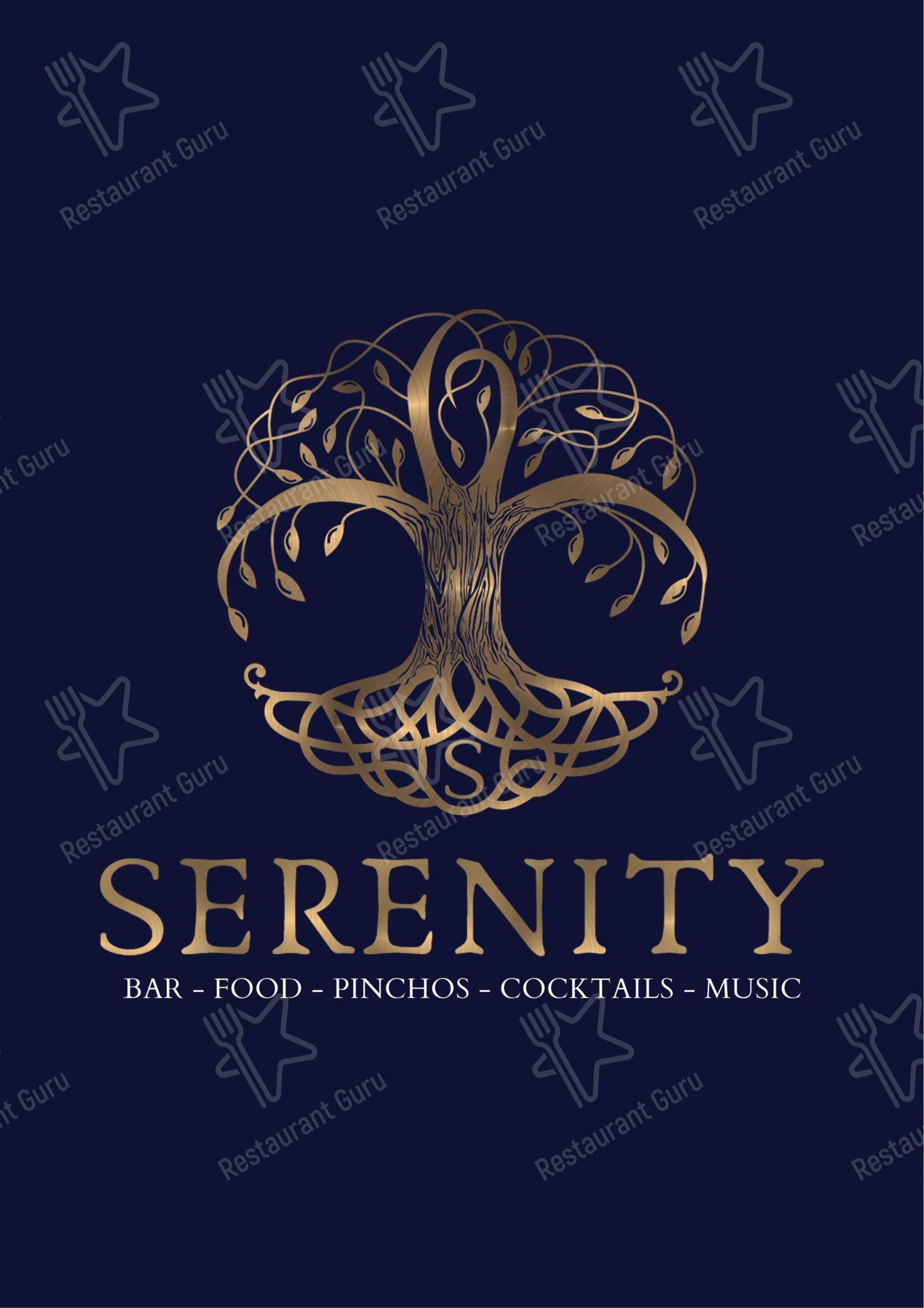 Menu at Serenity restaurant, Mansfield