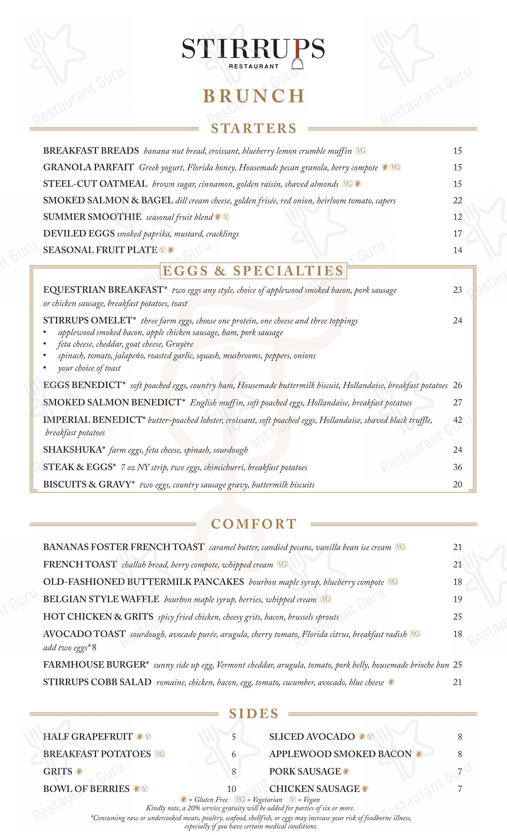 Menu at Stirrups Restaurant, Ocala