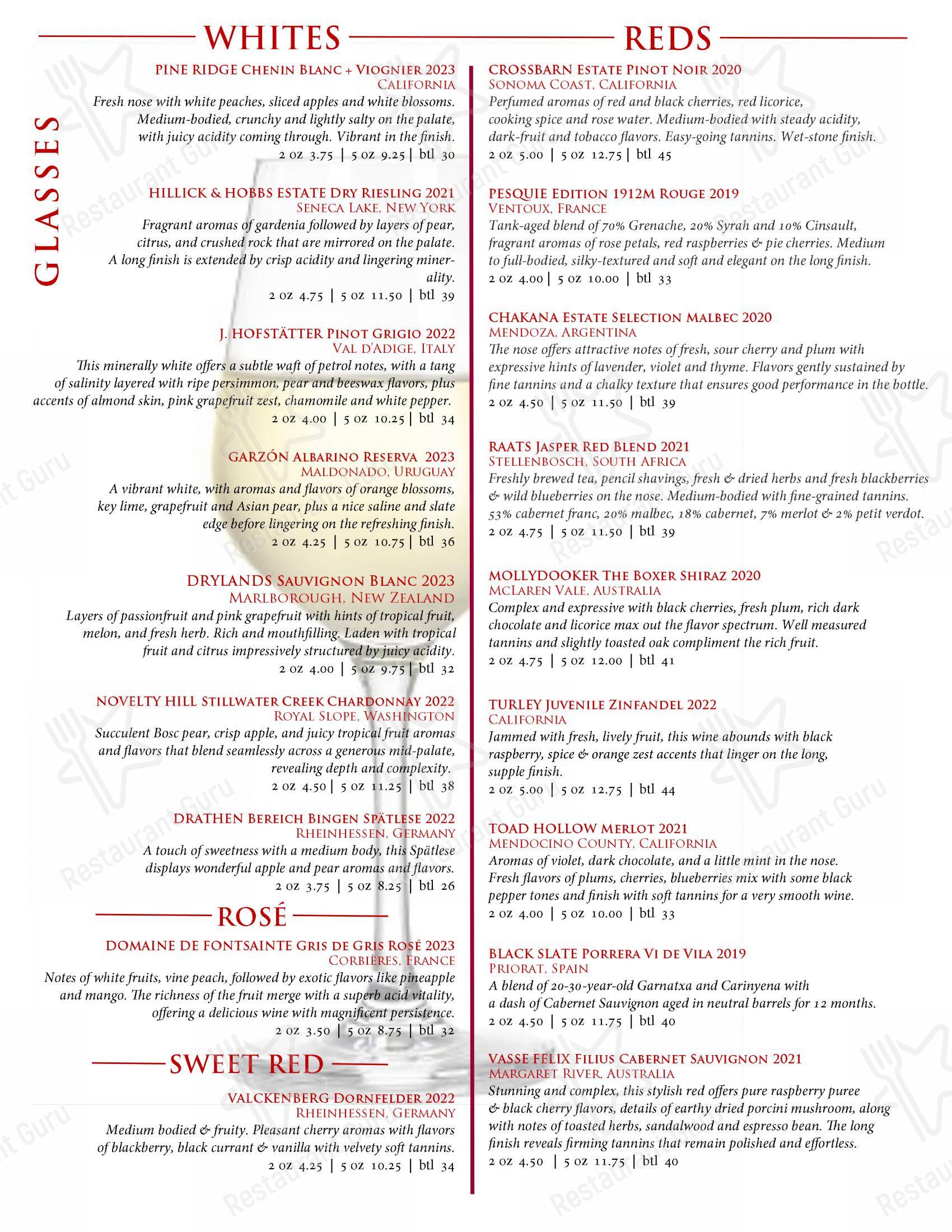 Menu at Sun Singer Restaurant, Wine & Spirits, Champaign