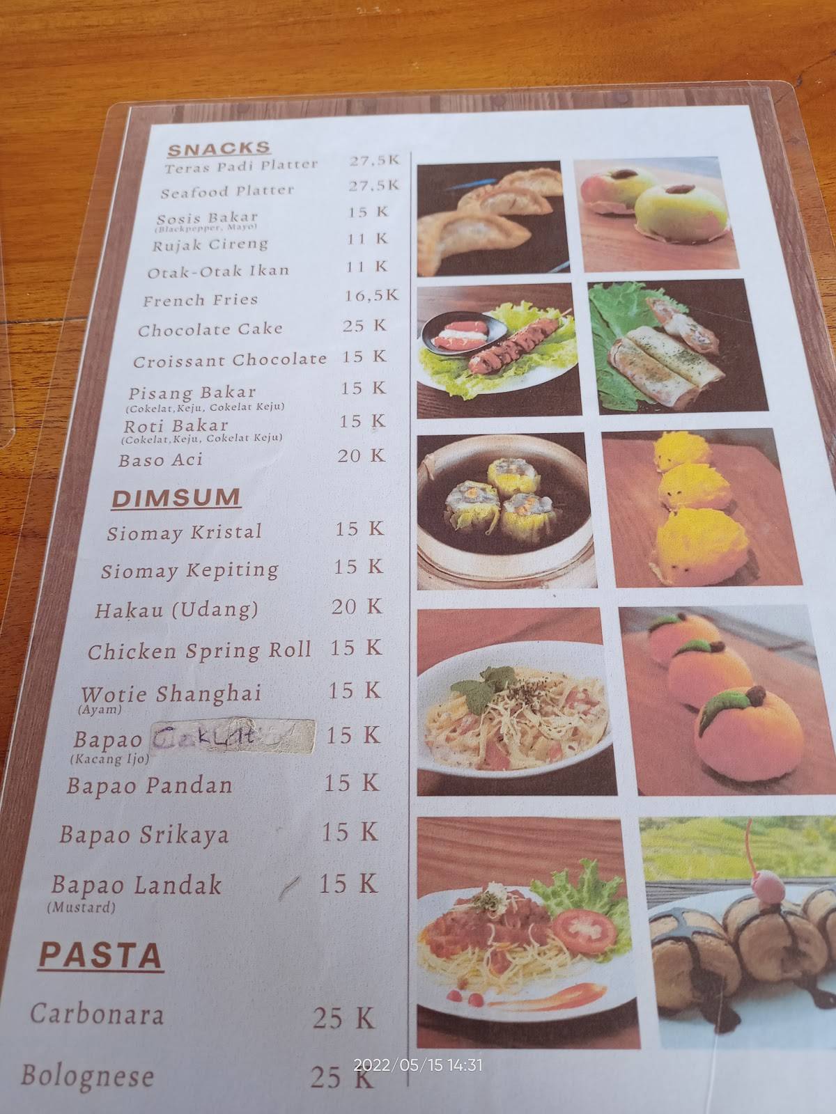 Carta de TERAS PADI Resto, Wisata dan Cafe, Indonesia