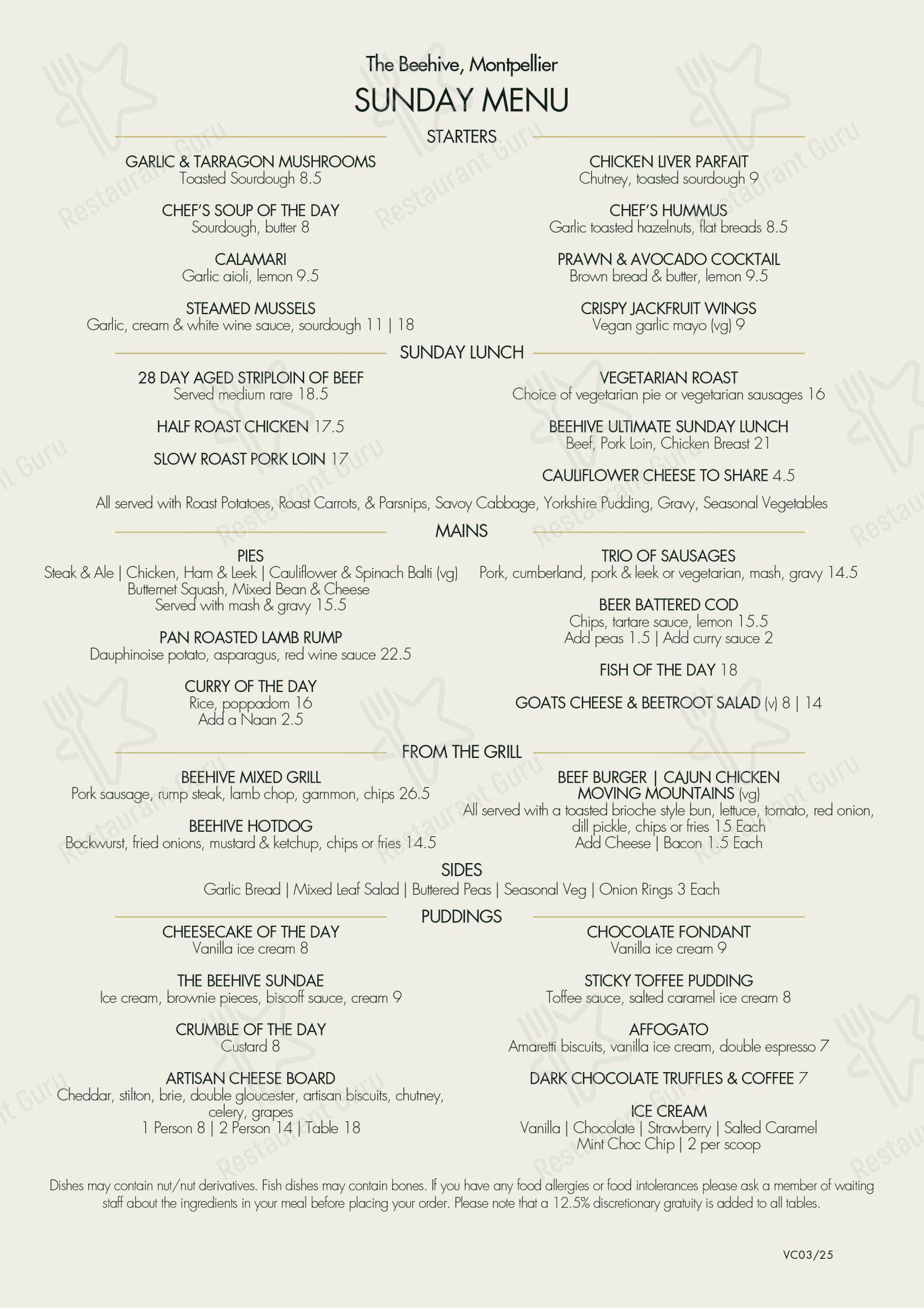Menu at The Beehive pub & bar, Cheltenham, 1-3 Montpellier Villas