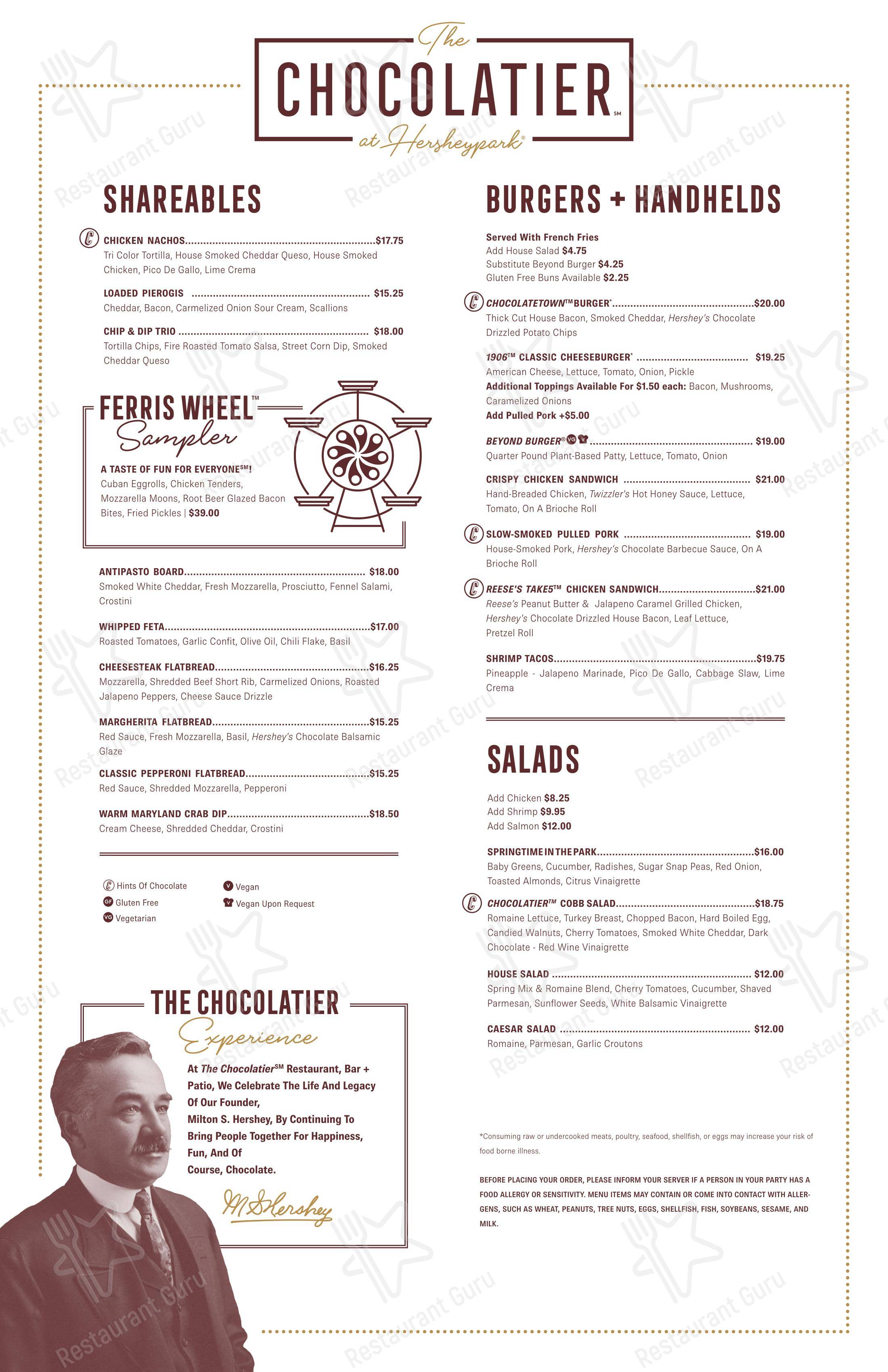 Menu at The Chocolatier pub & bar, Hershey, 100 Hersheypark Dr