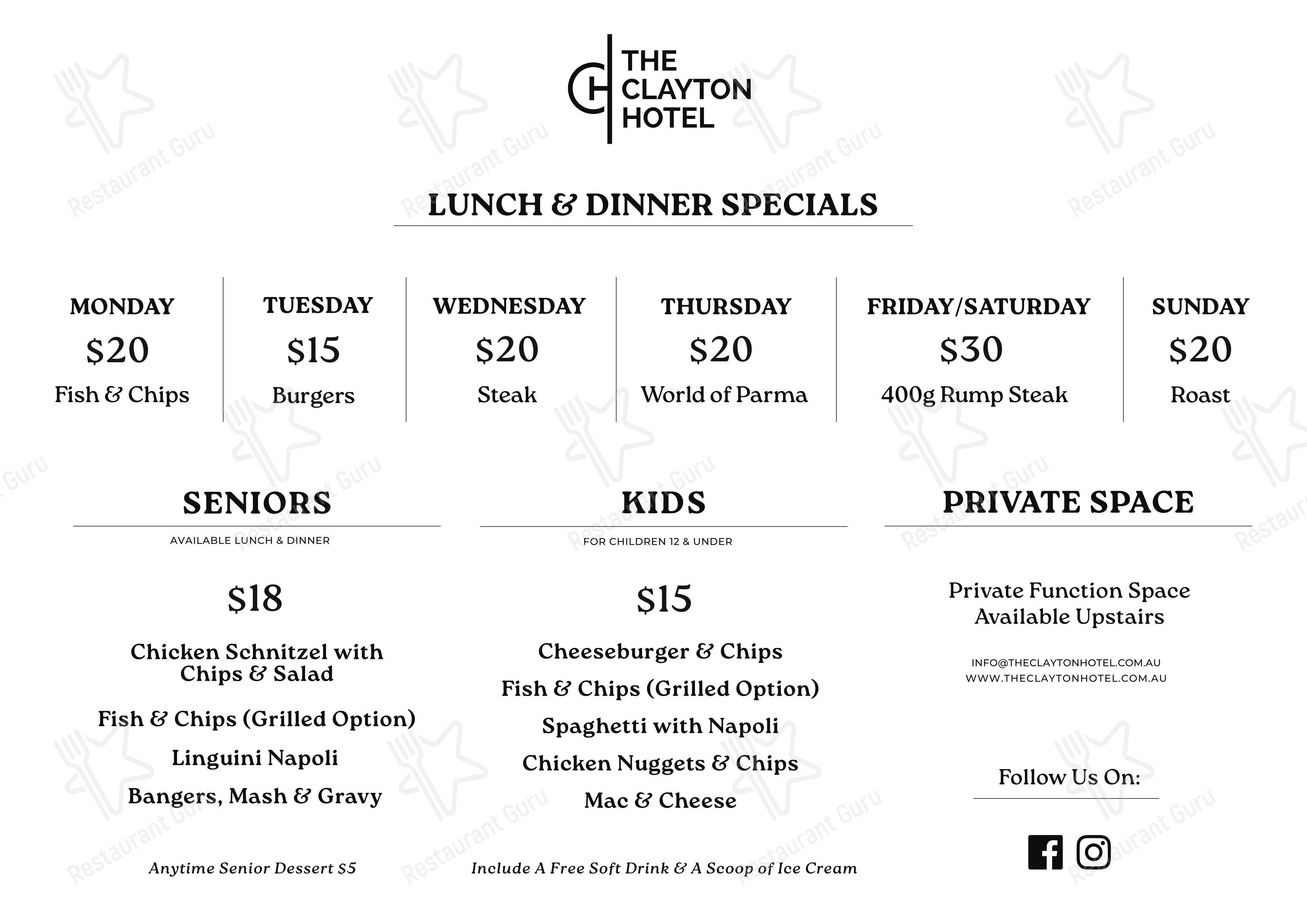 Menu at The Clayton Hotel pub & bar, Clayton