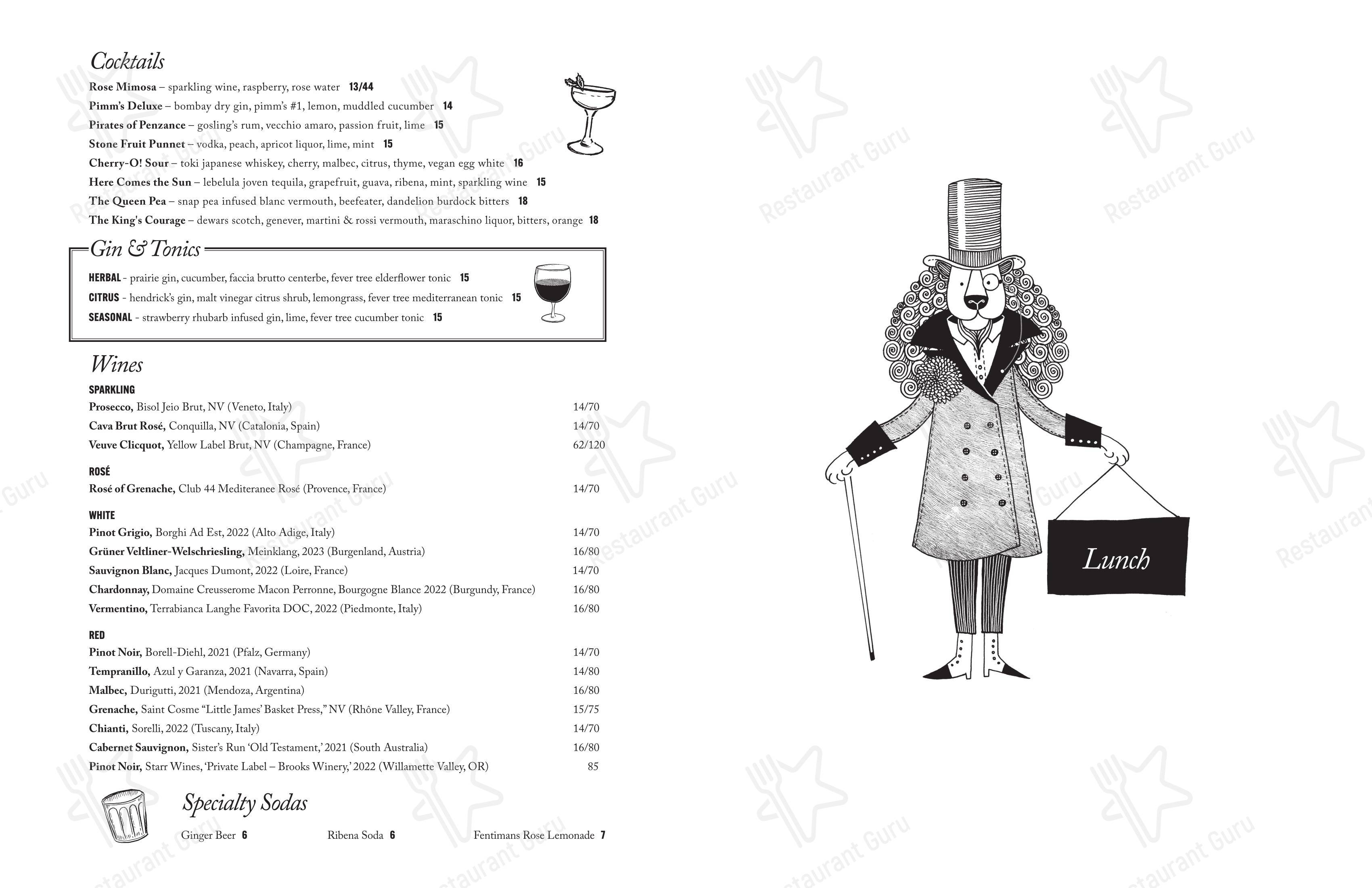 Menu at The Dandelion restaurant, Philadelphia