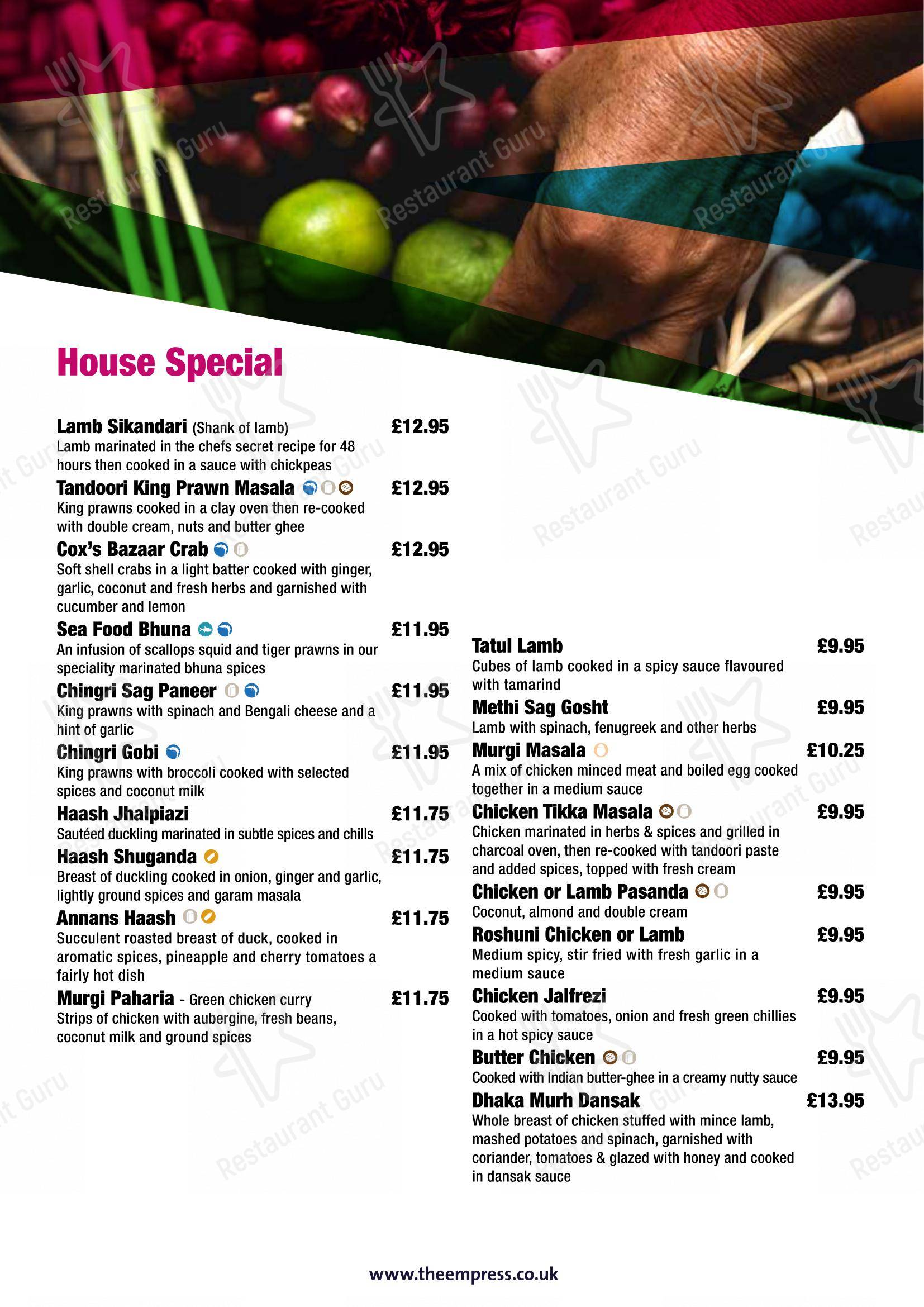 Menu at The Empress restaurant, London, 141 Leman St