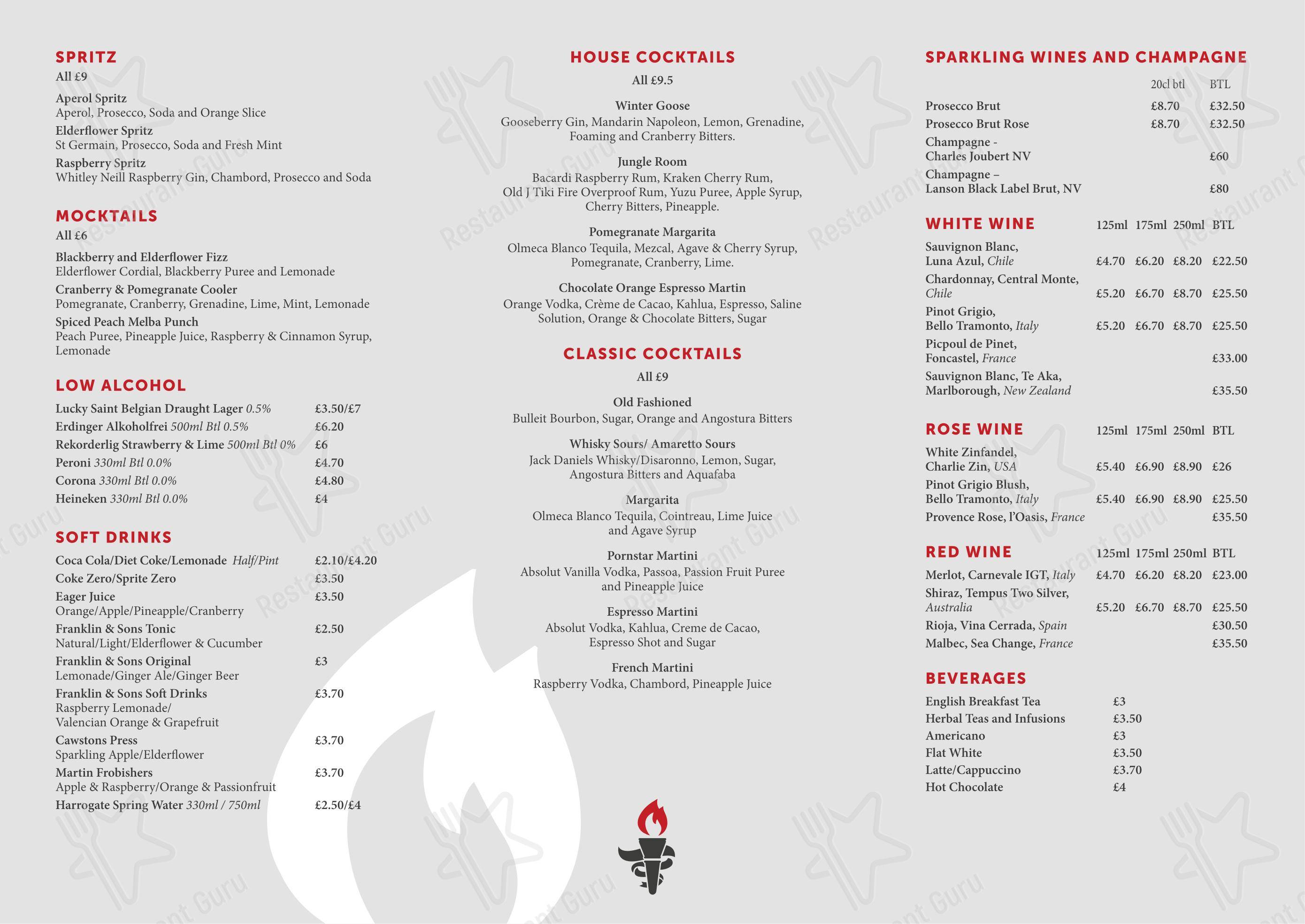 Menu at The Engine Room restaurant, Sunderland