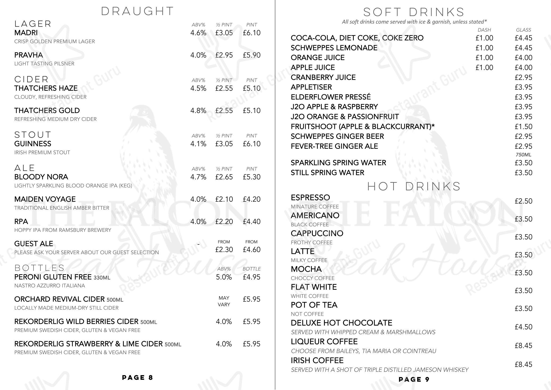 Menu at The Falcon Steakhouse, Wotton-under-Edge