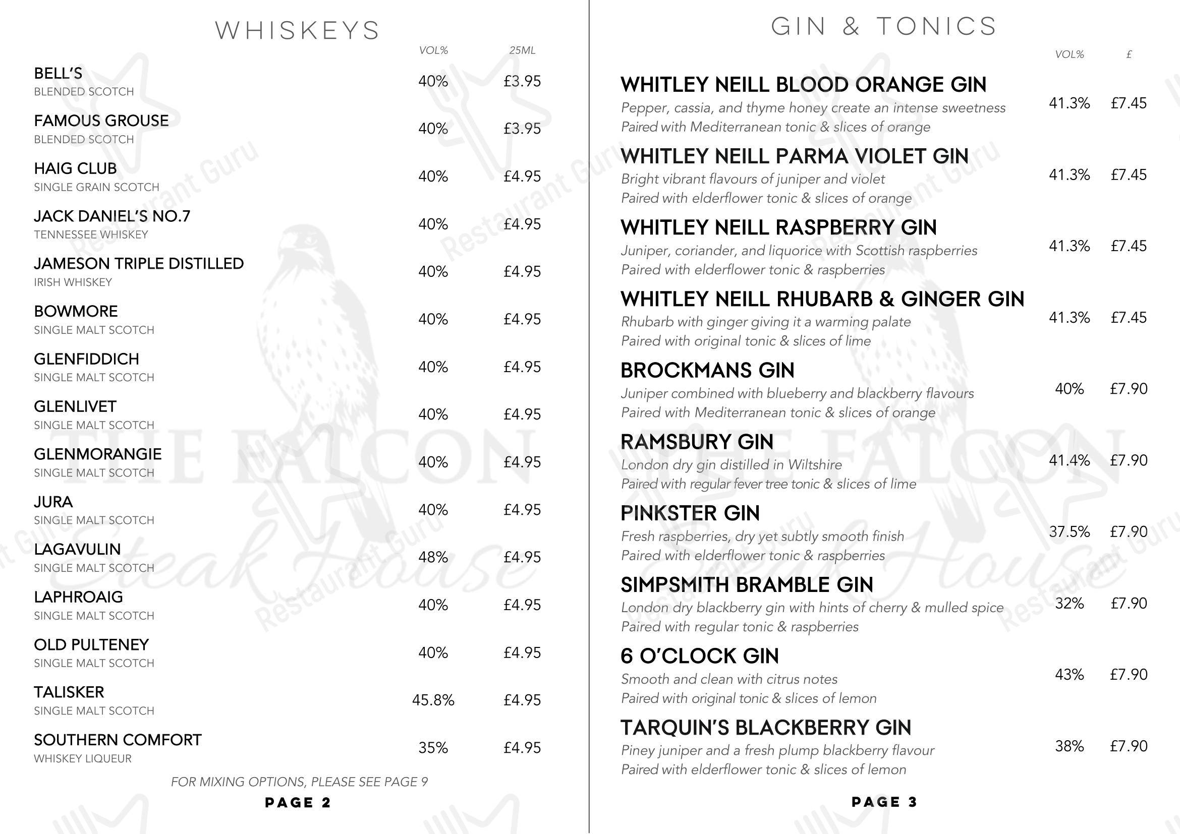 Menu at The Falcon Steakhouse, Wotton-under-Edge