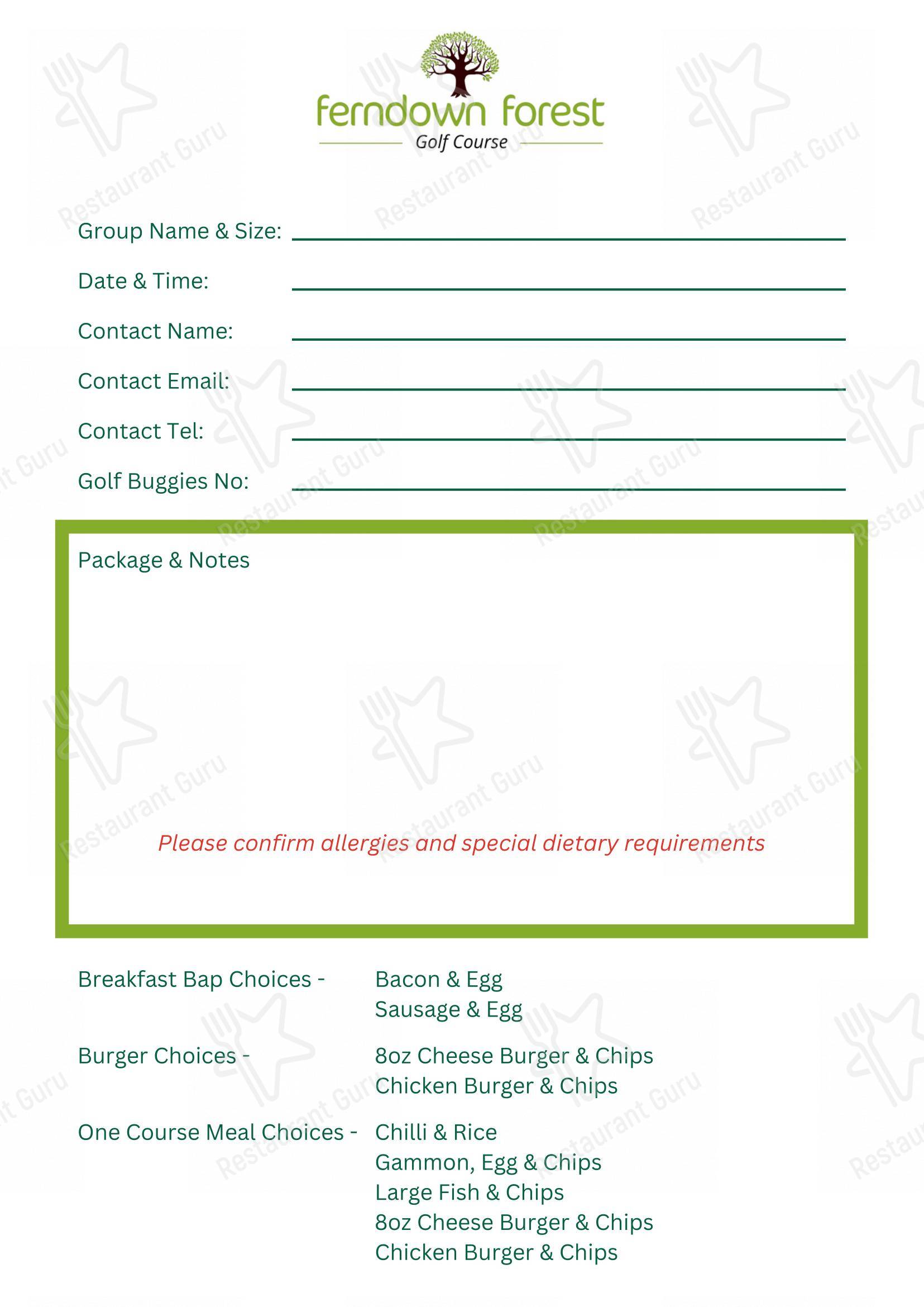 Menu at The Forest Inn pub & bar, Ferndown