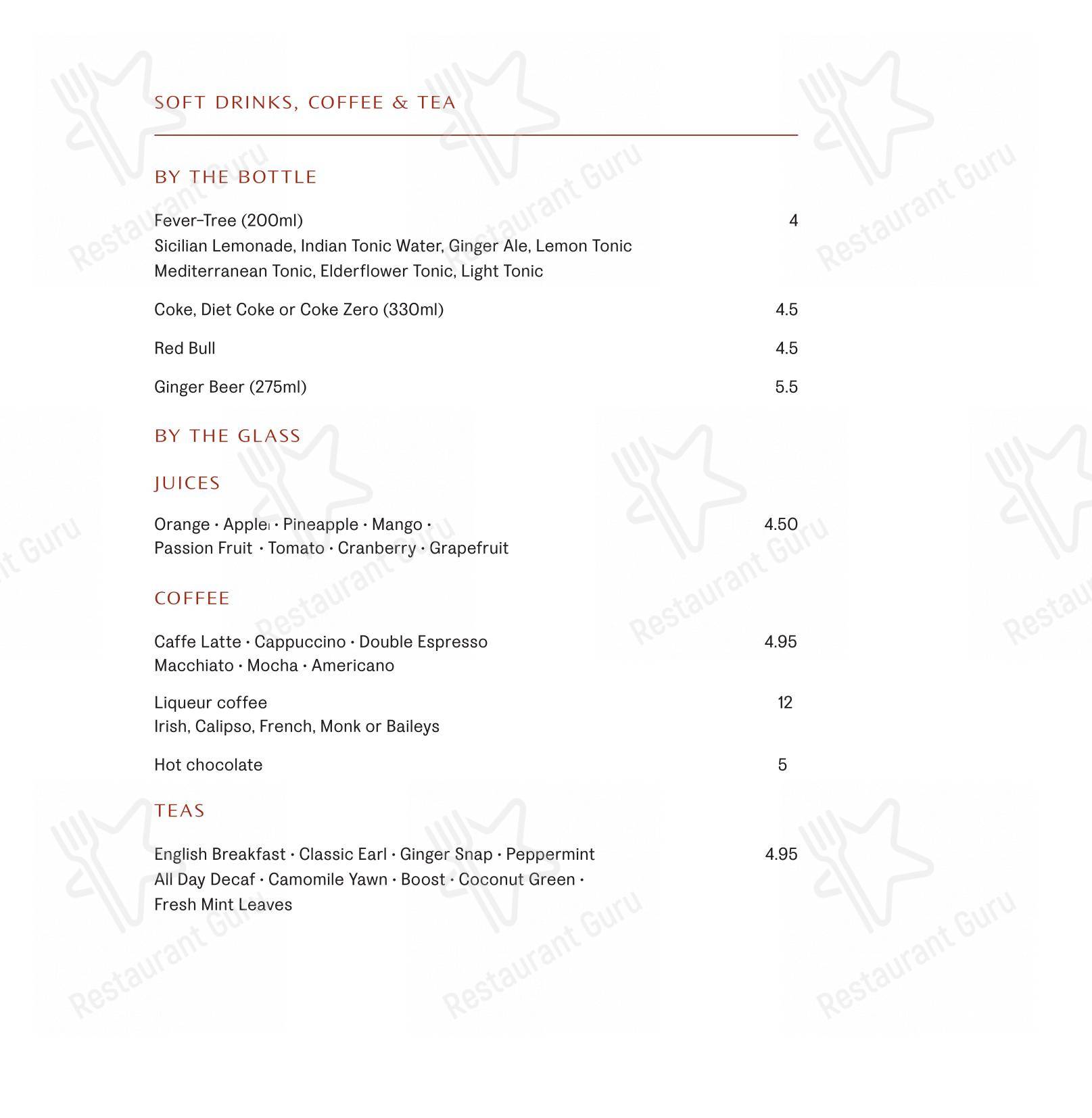 Menu at The Glasshouse restaurant, Watford, Chandler's Cross