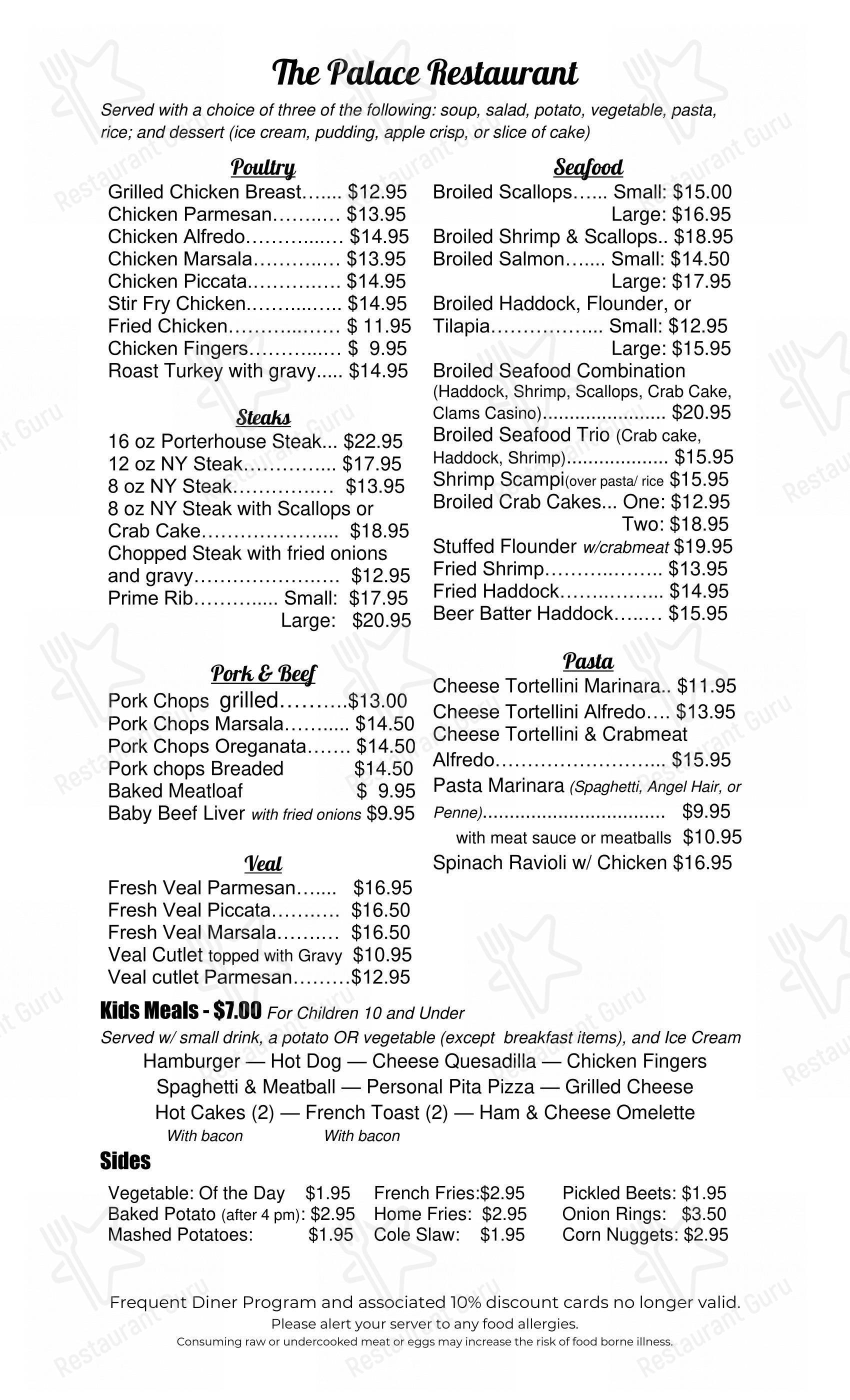 Carta de The Palace Restaurant, Belén