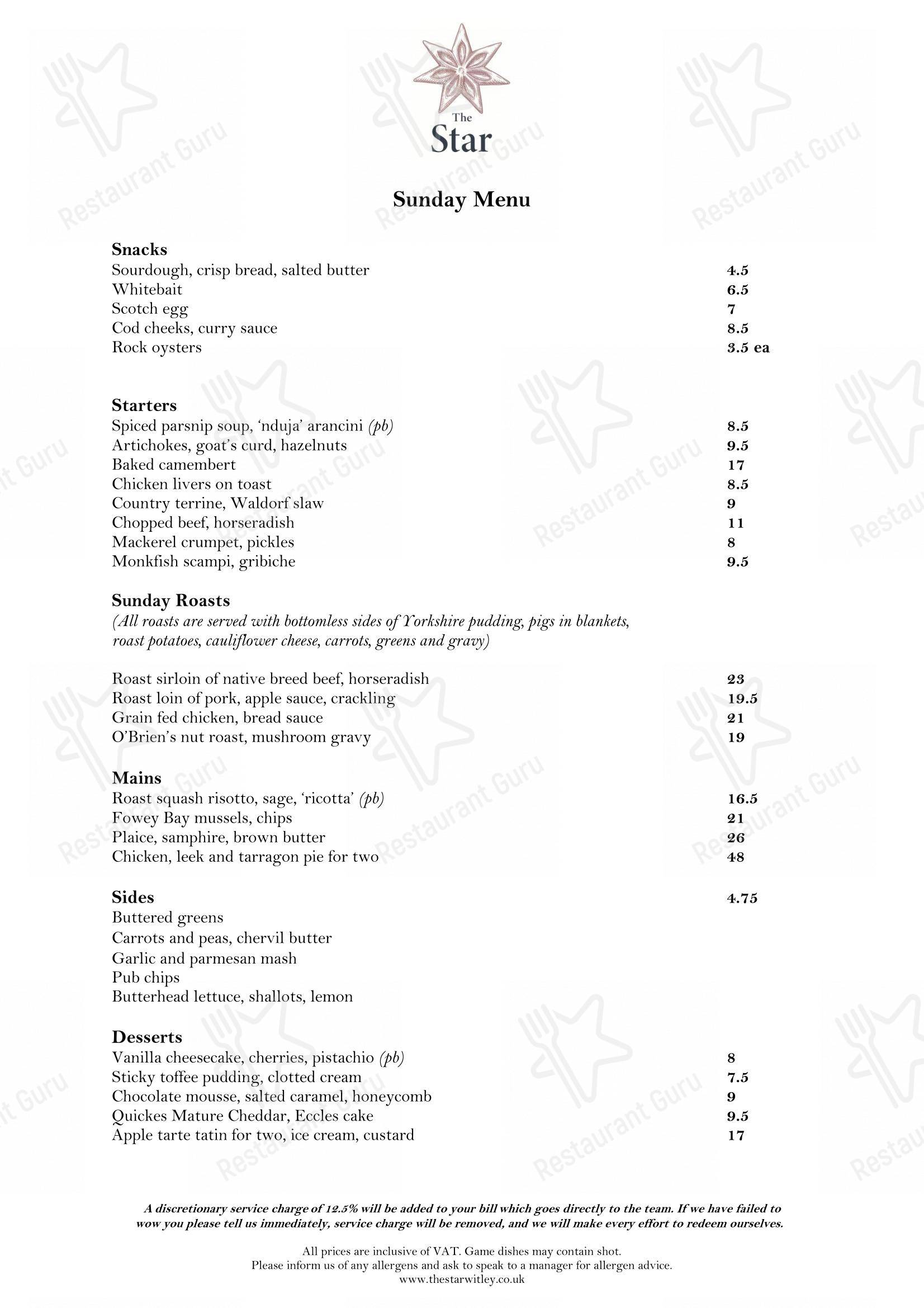 Menu at The Star pub & bar, Godalming, Petworth Rd