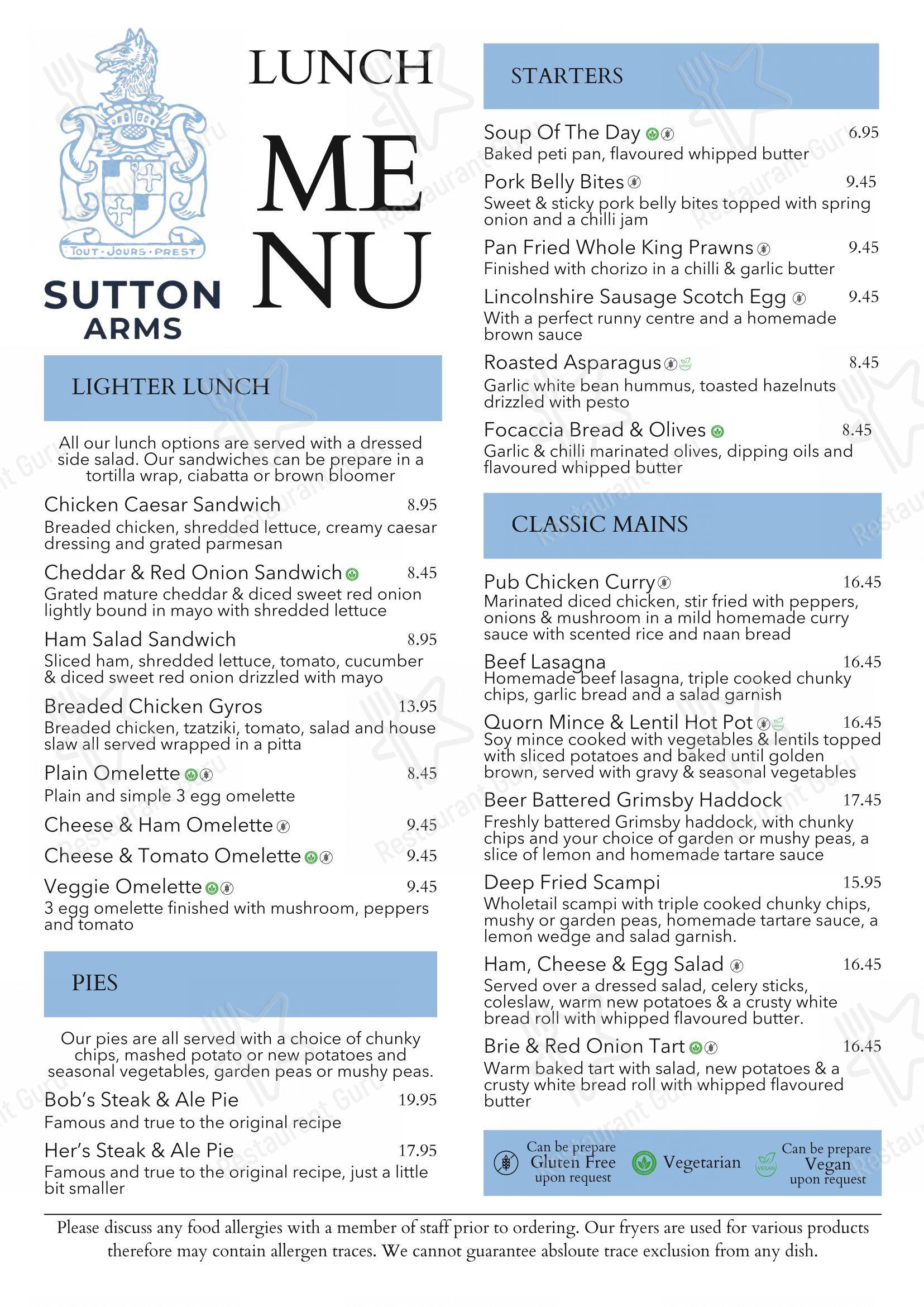 Menu at The Sutton Arms pub & bar, Scawby
